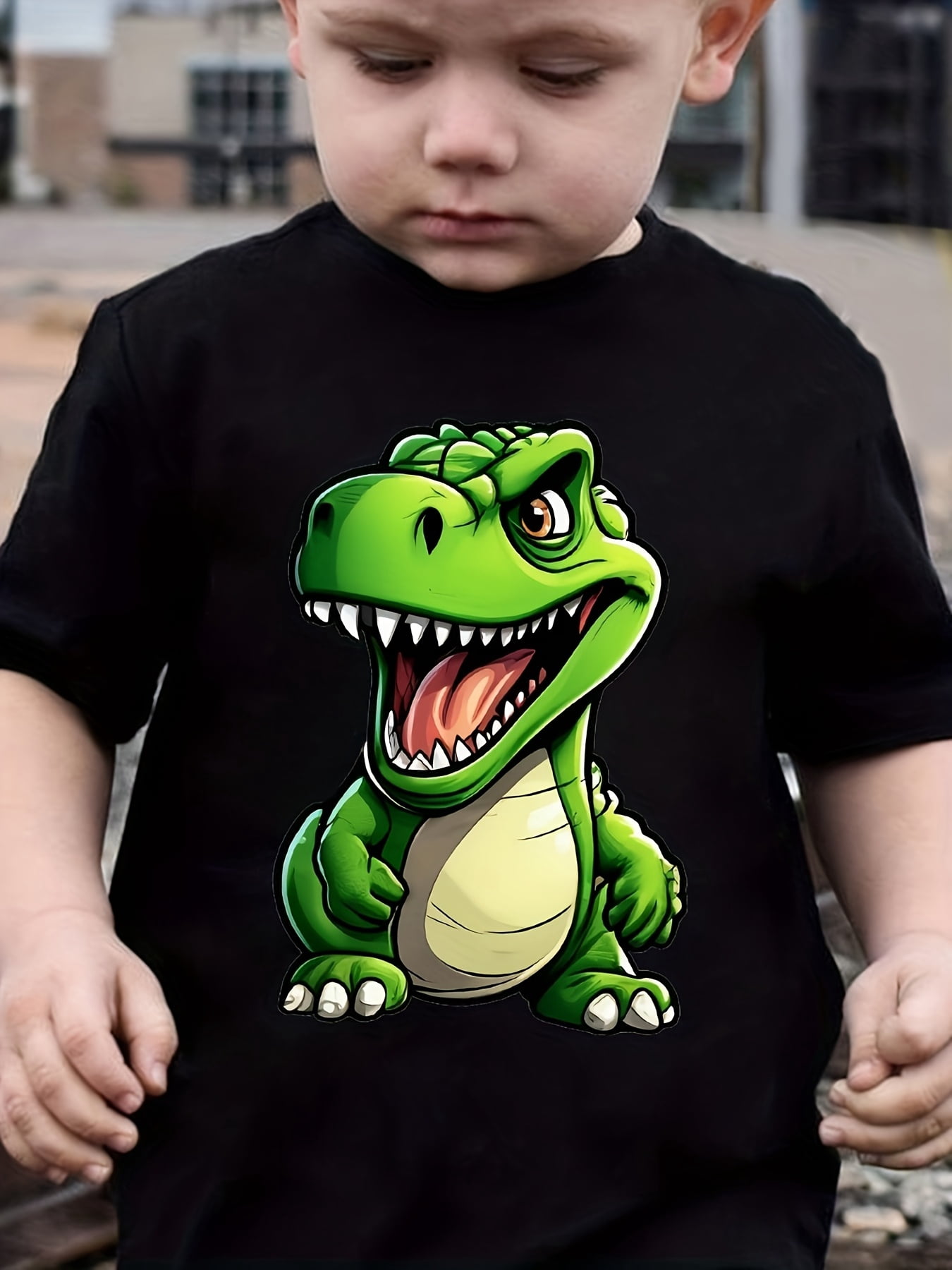 children’s wear Funny Cute Roaring Green Dinosaur T-Rex Graphic Tee ...