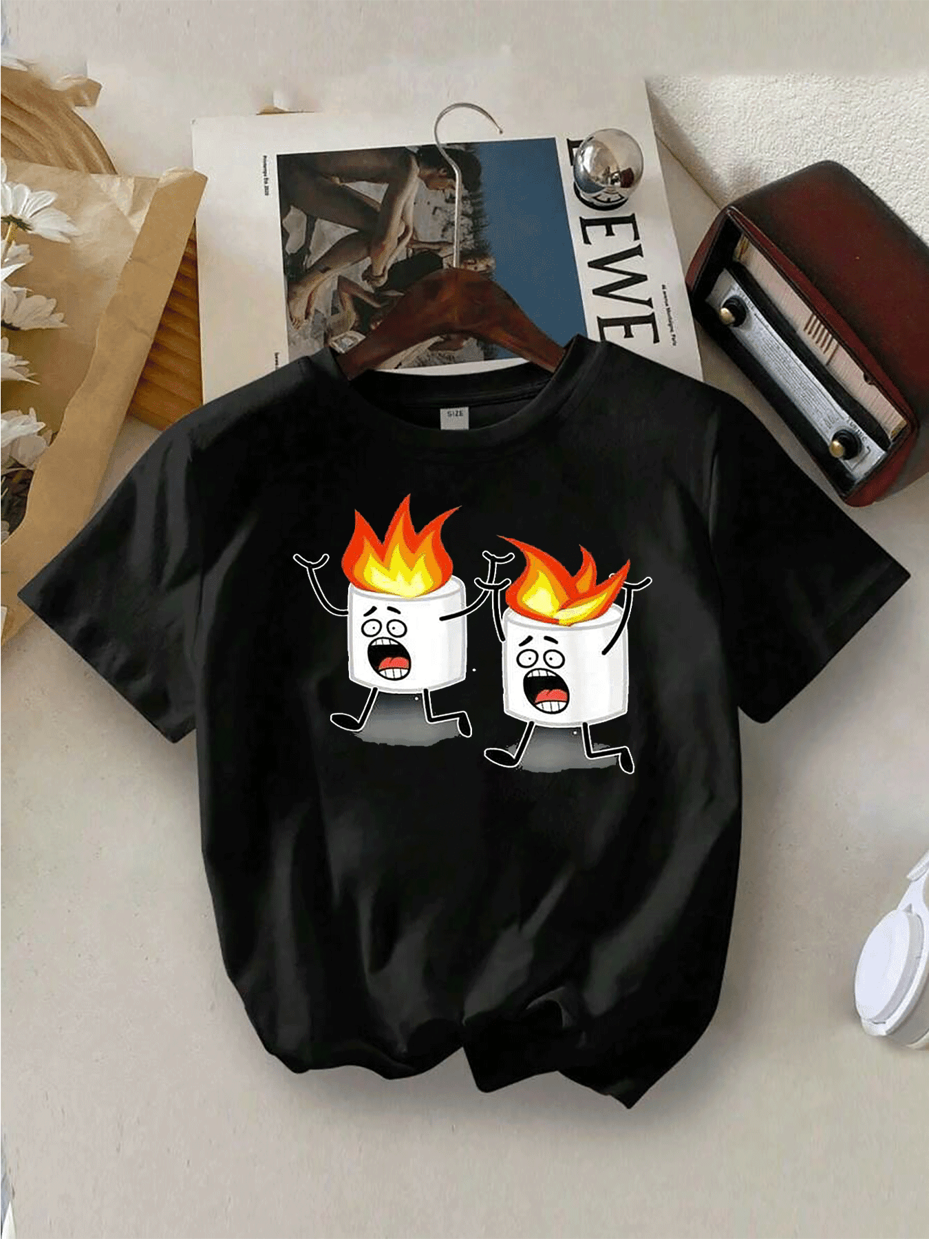 children’s wear Funny Marshmallow on Fire Graphic Tee for Kids Boys ...