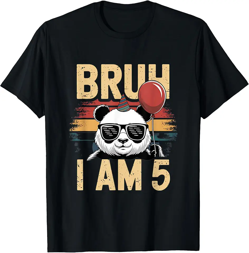 children’s wear Funny Retro 5th Birthday Panda Bruh I Am 5 T-Shirt for ...