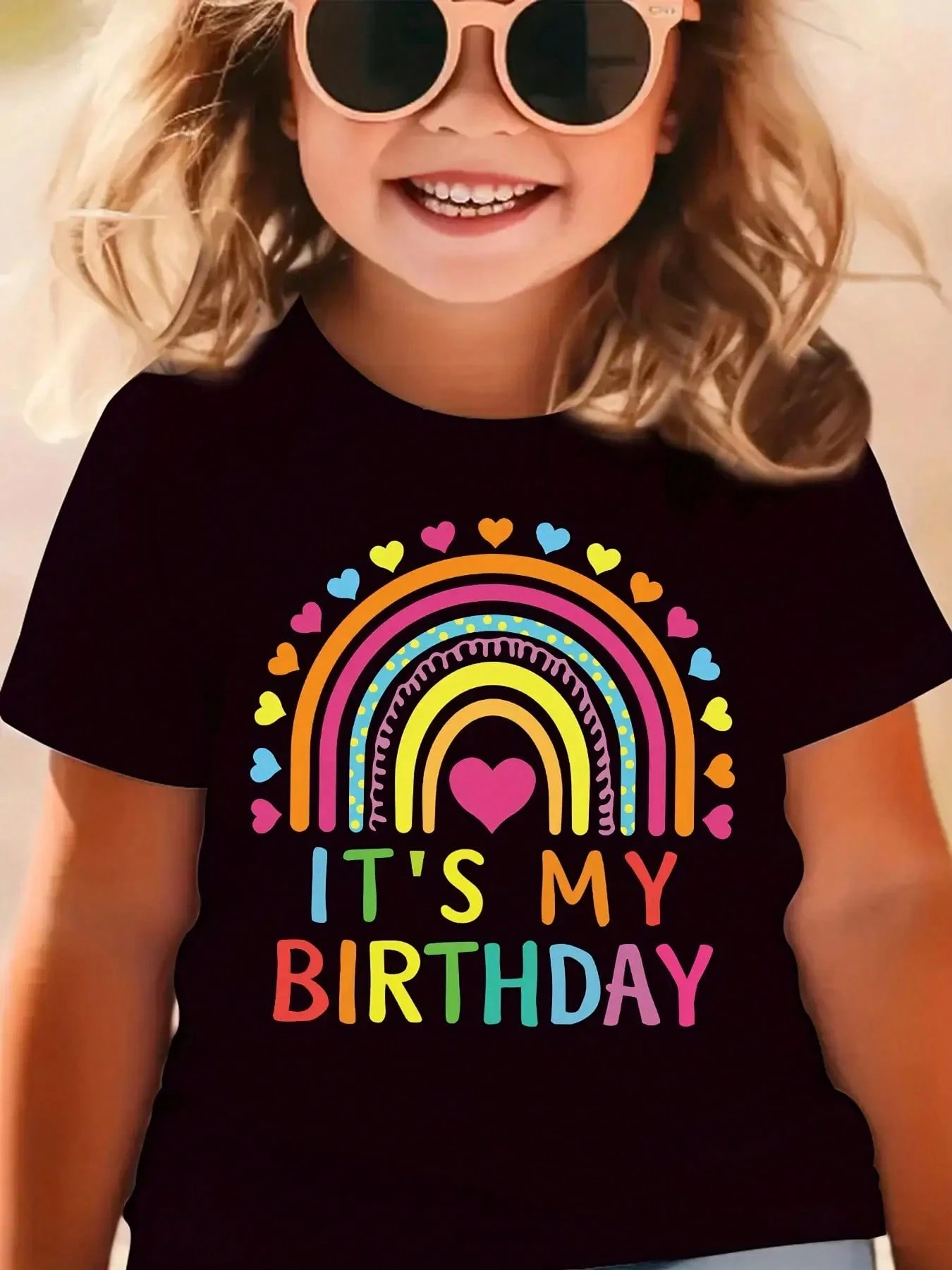 children’s wear Girl's Colorful Rainbow Heart It's My Birthday Graphic ...