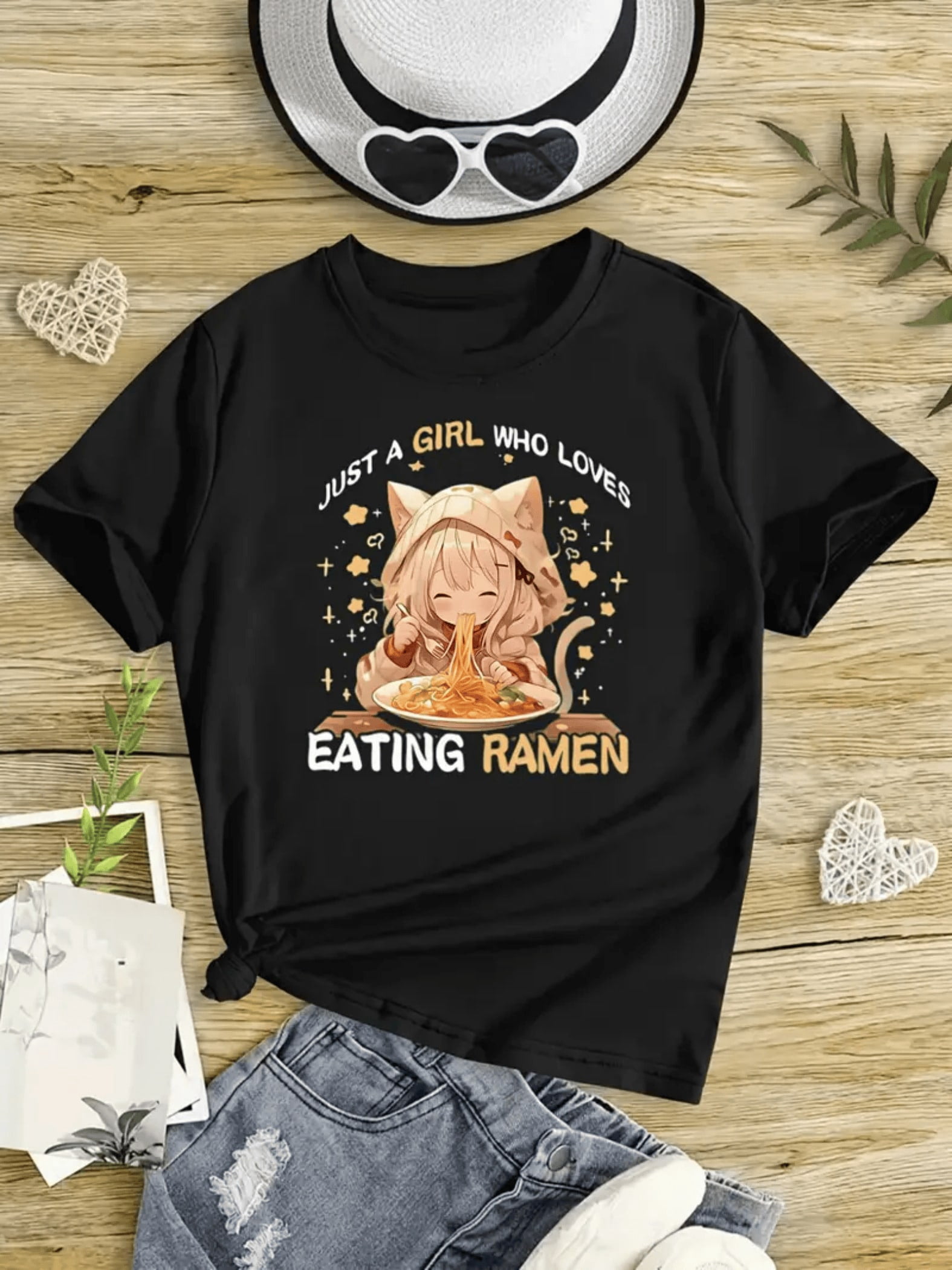 children’s wear Girl's Cute Anime Cat Hoodie Ramen Noodles T-Shirt ...