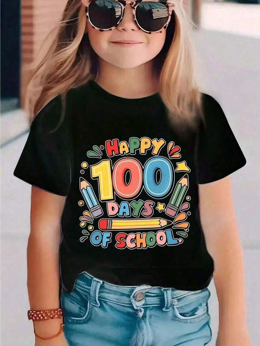 children’s wear Girl's Cute Happy 100 Days of School Graphic T-Shirt ...
