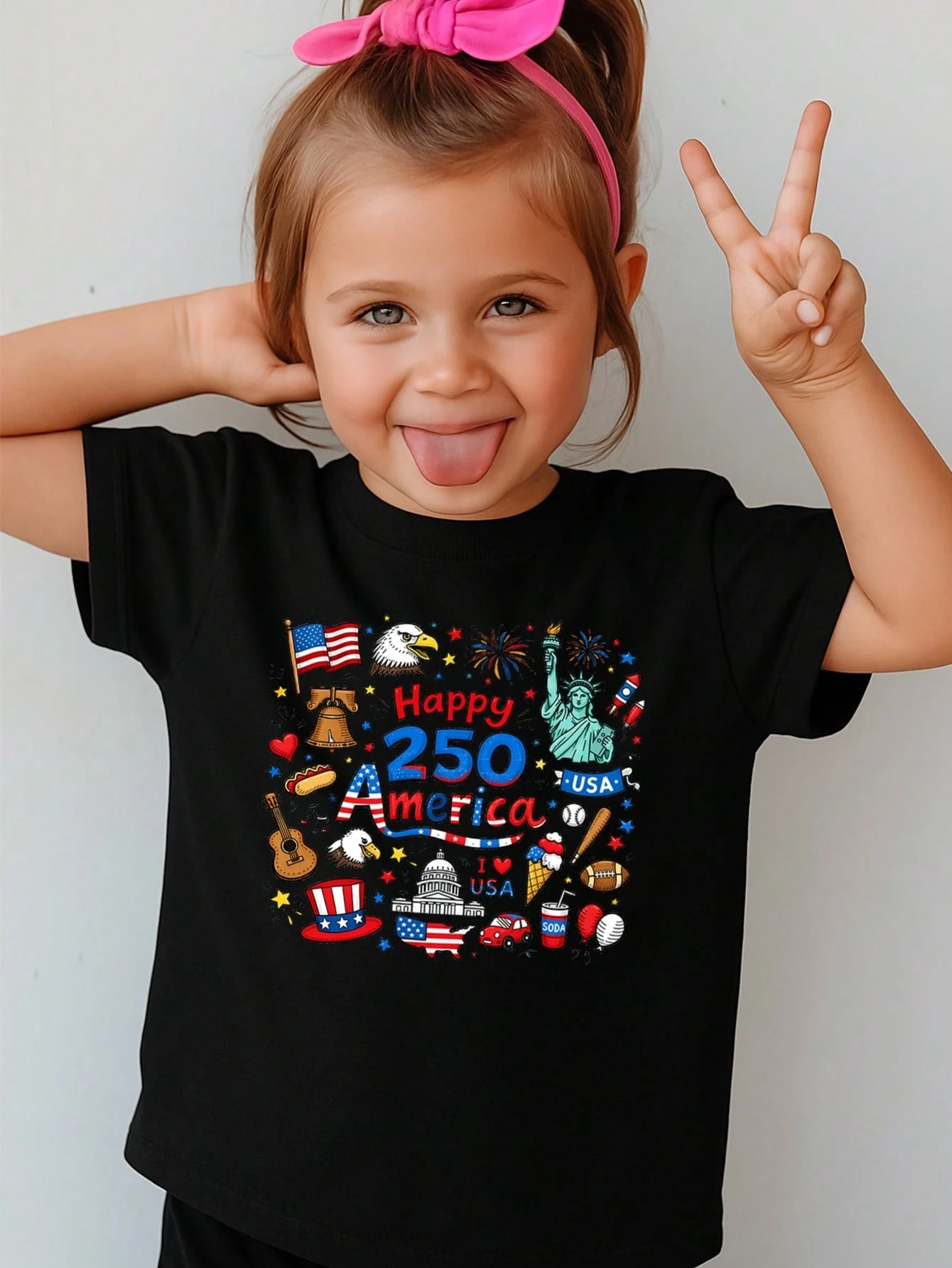 children’s wear Girl's Patriotic Happy 250 America Independence Day T ...