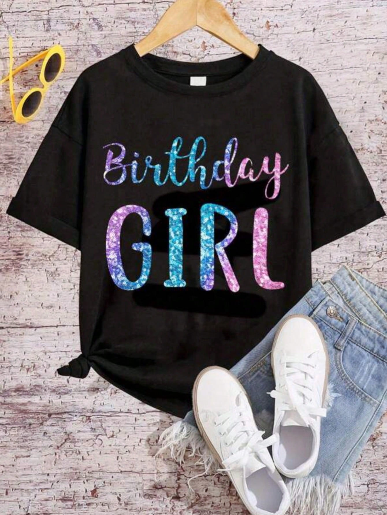 children’s wear Girl's Sparkly Glitter Birthday Girl Short Sleeve T ...