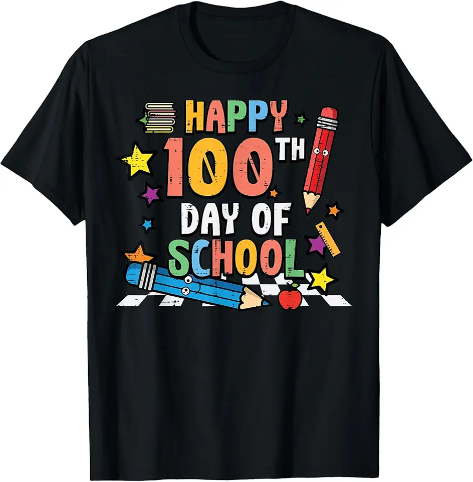 children's wear Happy 100th Day of School Pencils 100 Days Kids T-Shirt ...