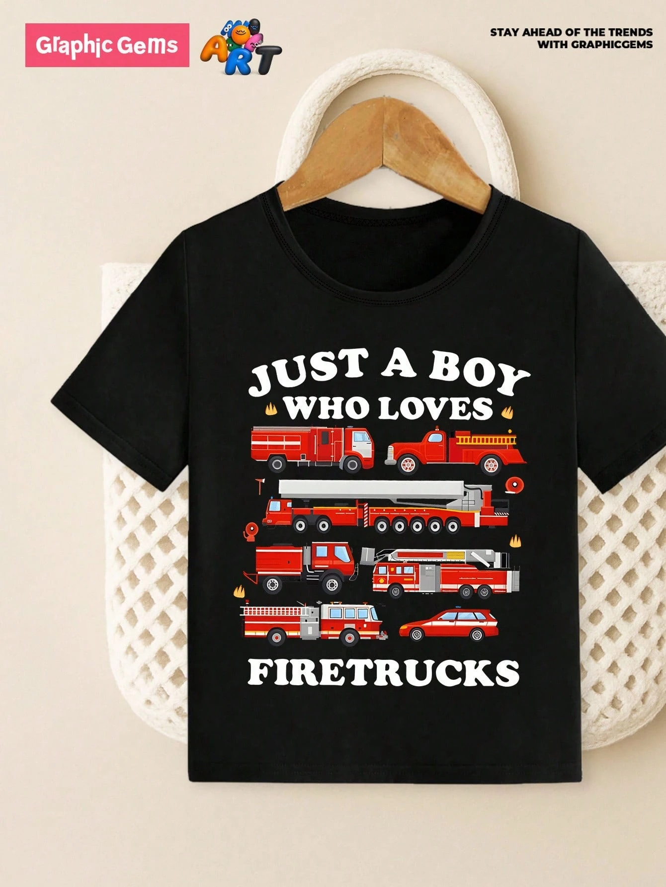 children’s wear Just a Boy Who Loves Firetrucks Kids Graphic T-Shirt ...