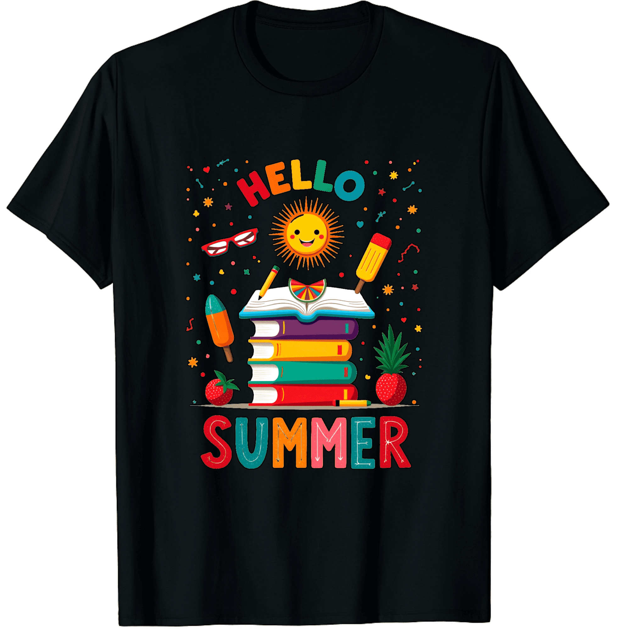 children’s wear Kids Colorful Hello Summer School Reading Books T-Shirt ...