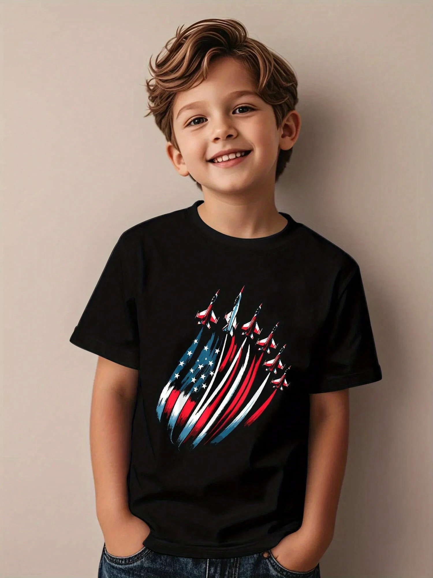 children’s wear Patriotic American Flag Fighter Jet Graphic T-Shirt for ...