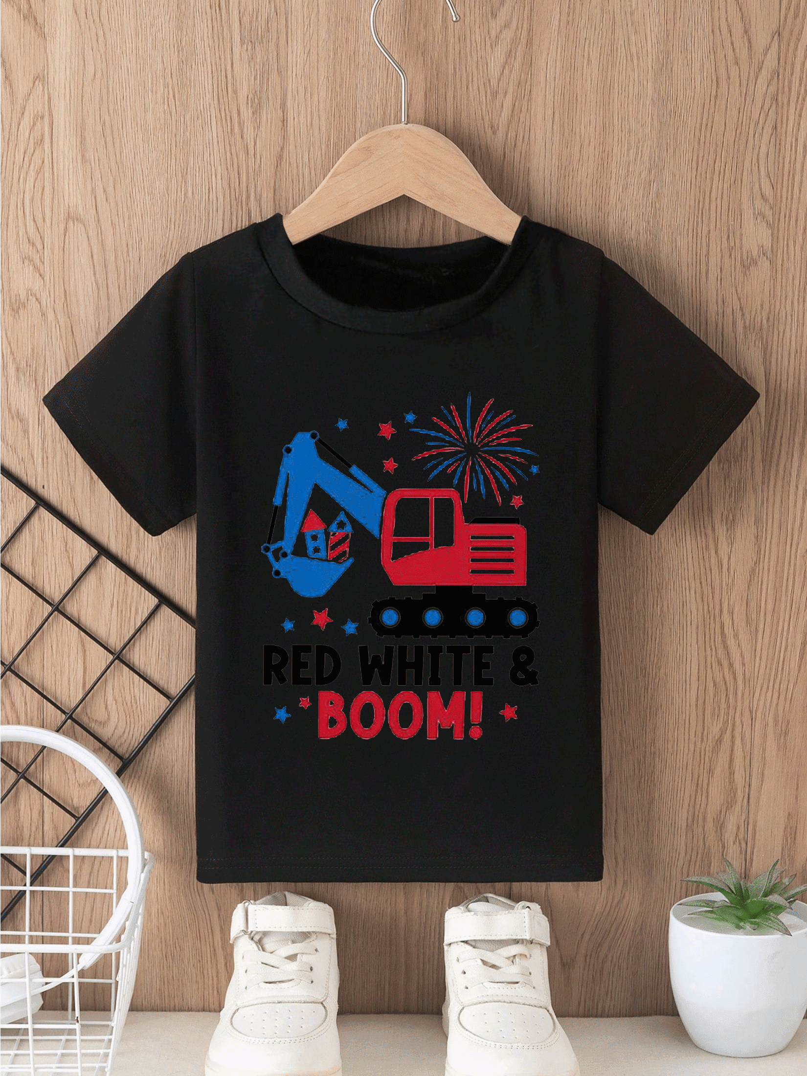 children’s wear Patriotic Kids Excavator T-Shirt Red White and Boom ...