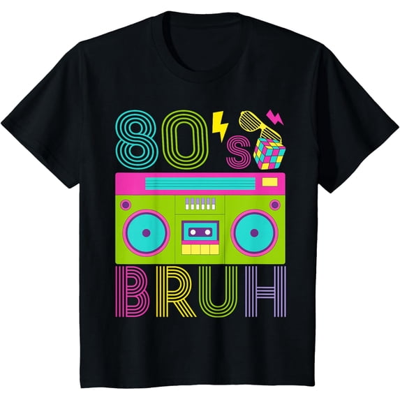 children’s wear Retro 80's Bruh Neon Boombox Graphic T-Shirt, Funny ...