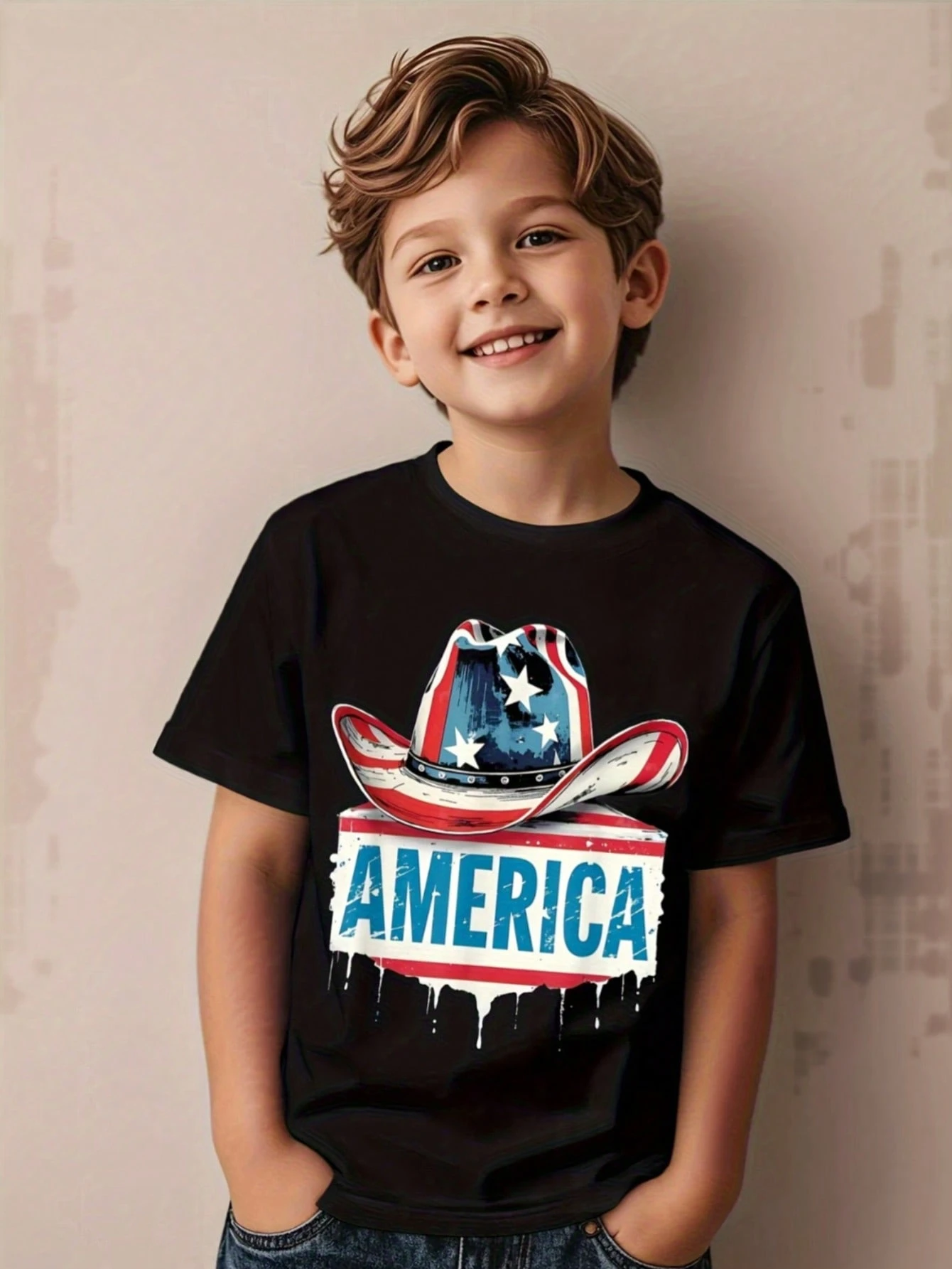 children’s wear Retro America Patriotic Cowboy Hat Boys Kids T-Shirt ...