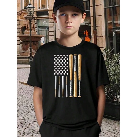 children’s wear Retro Baseball American Flag Kids T-Shirt Funny Sports ...