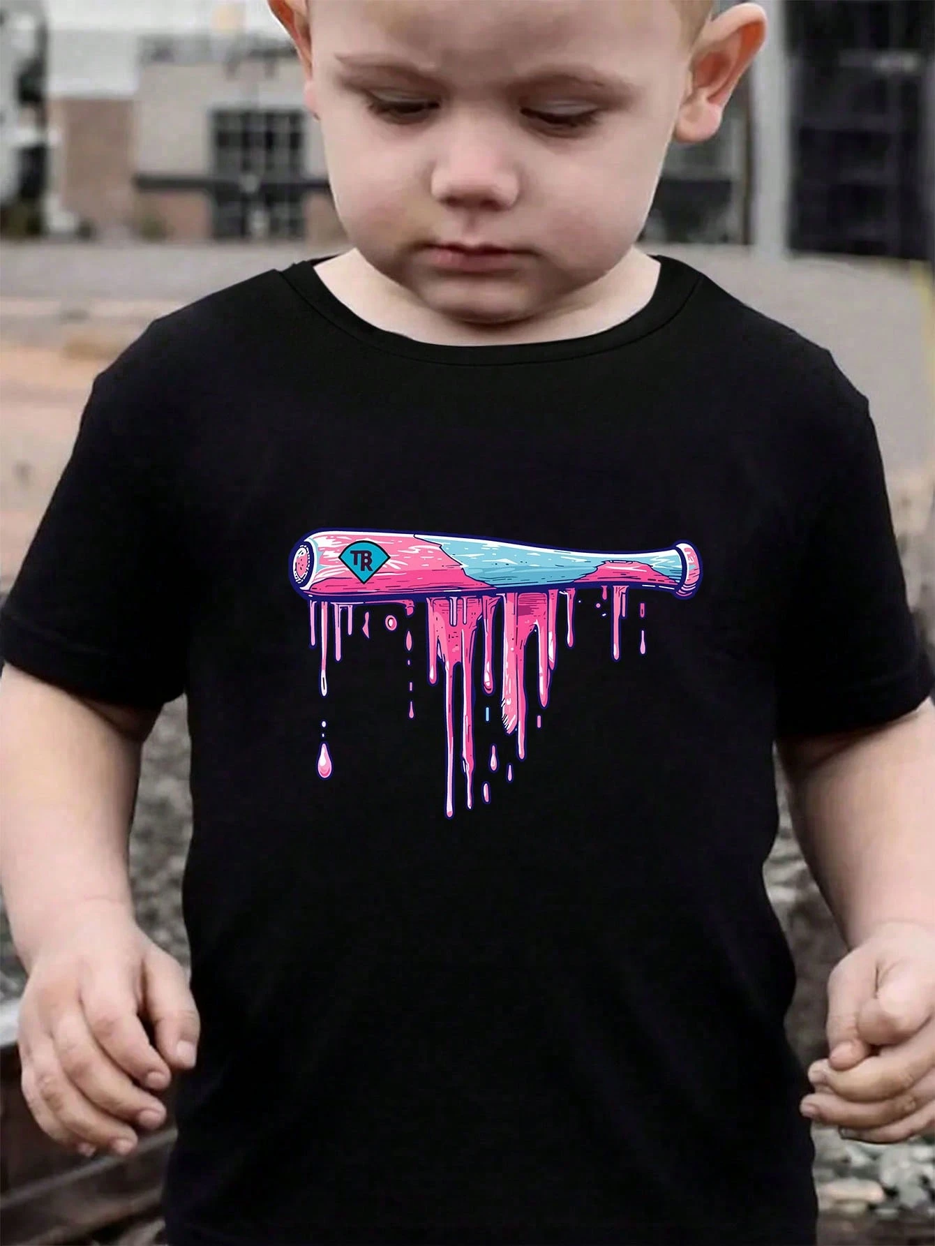 children’s wear Retro Dripping Baseball Bat Graphic T-Shirt for Boys ...