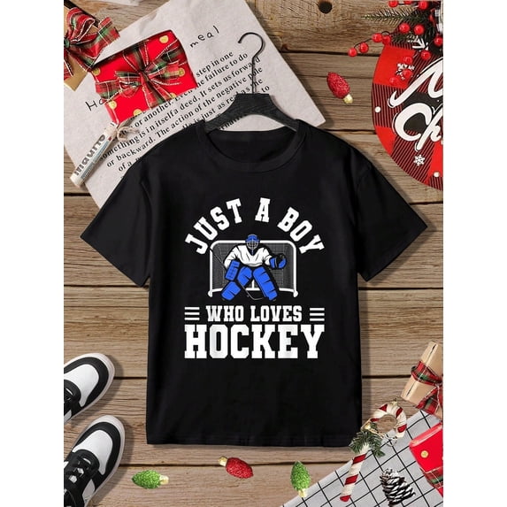 children’s wear Retro Just A Boy Who Loves Hockey Kids Graphic T-Shirt ...