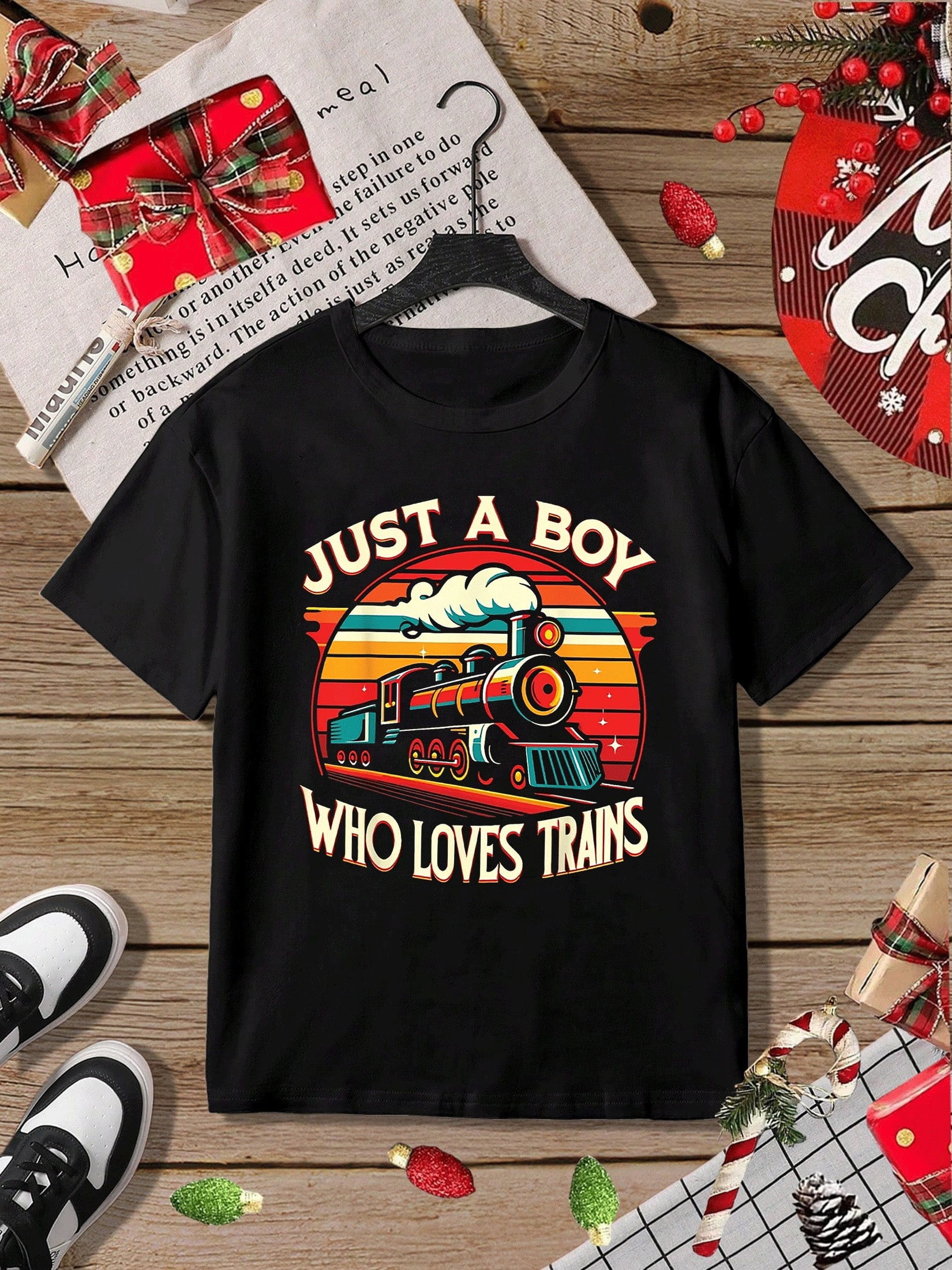 children’s wear Retro Just A Boy Who Loves Trains T-Shirt Cute Vintage ...
