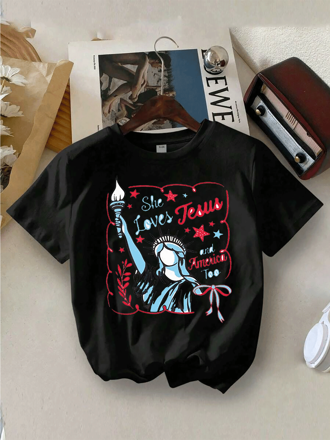 children’s wear Retro Patriotic Girls T-Shirt She Loves Jesus and ...