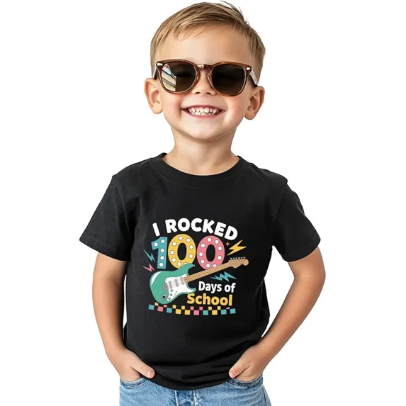 children’s wear Retro Rocker I Rocked 100 Days of School Boys Graphic T ...