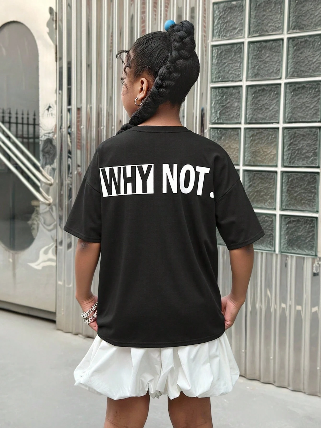 children’s wear Retro Why Not Graphic Print Black T-Shirt for Girls ...