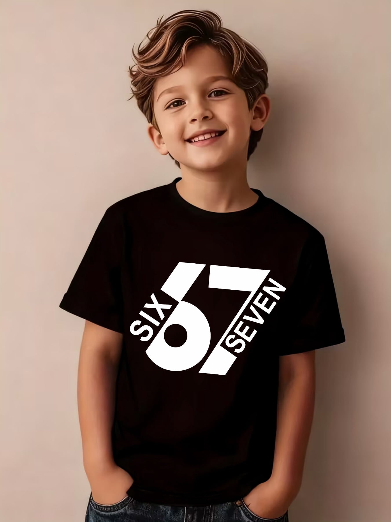 children’s wear Stylish 67 Numerals Graphic T-Shirt for Kids, Fun Six ...