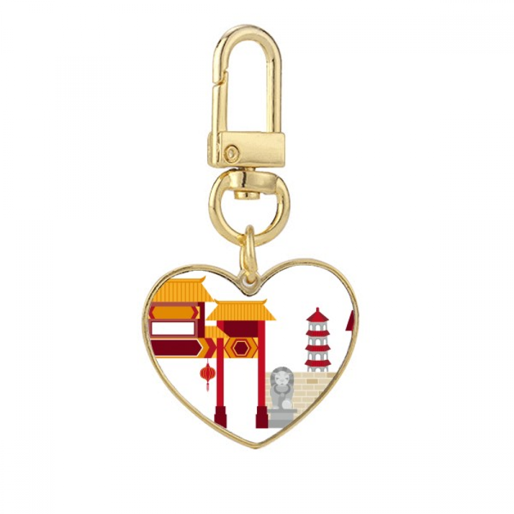 china architecture st lion pattern Gold Heart Keychain Metal Keyring ...