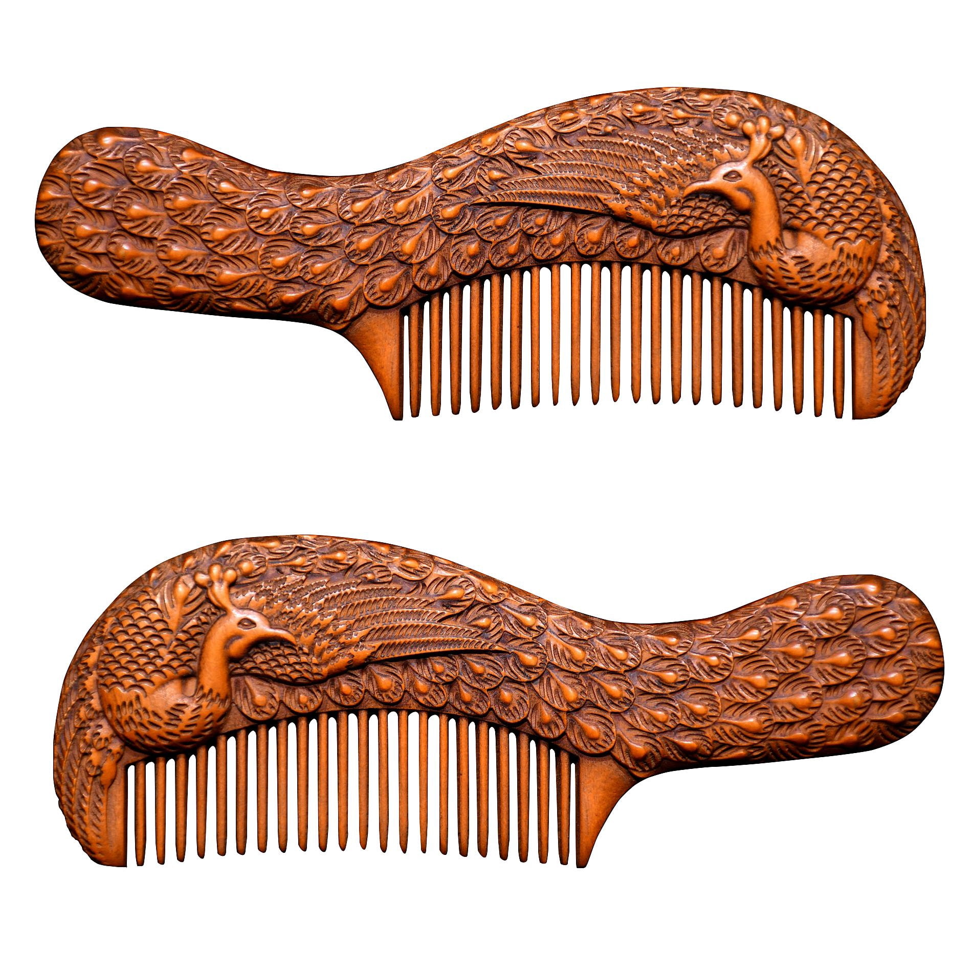 chinese Comb Boxwood Antique Wood Hand Carved Peacock Statue Wooden Art ...