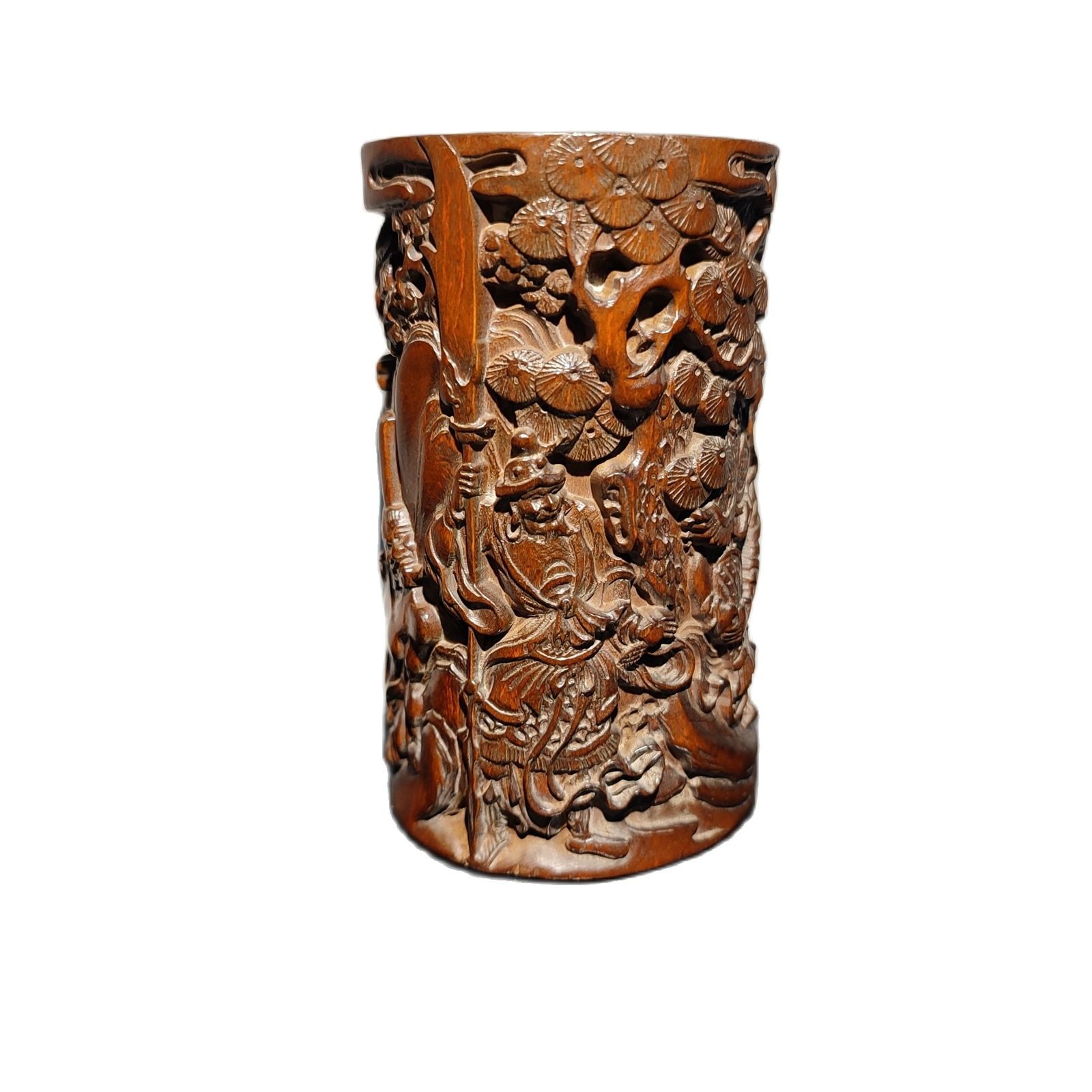 chinese carved brush pot pots pen case statue antique wood carving ...