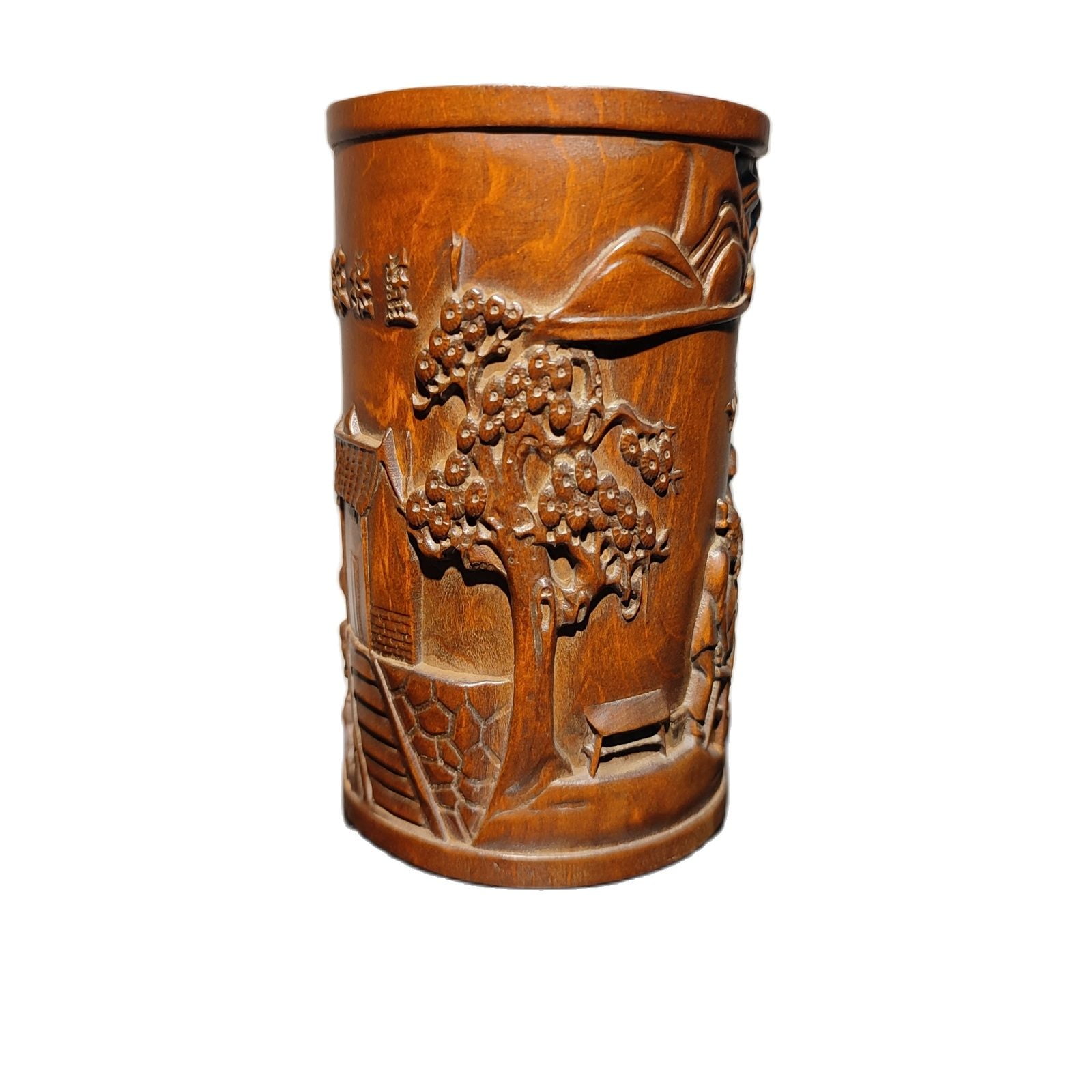 chinese carved brush pot pots pen case statue wood carving Hakka people ...