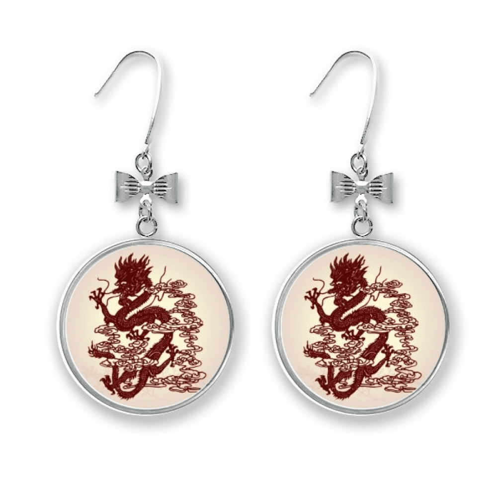chinese dragon animal portrait bow earrings drop stud pierced hook ...