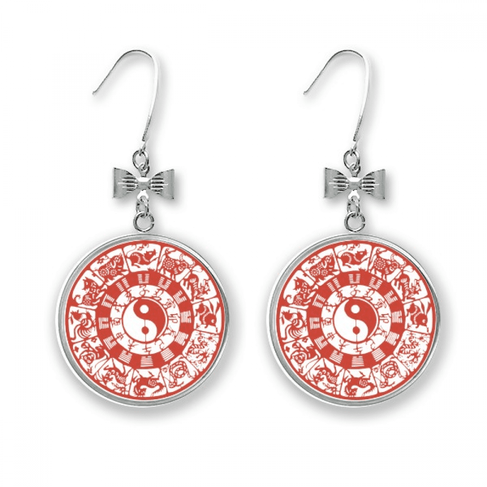 chinese taiji diagrams yin-yang zodiac bow earrings drop stud pierced ...