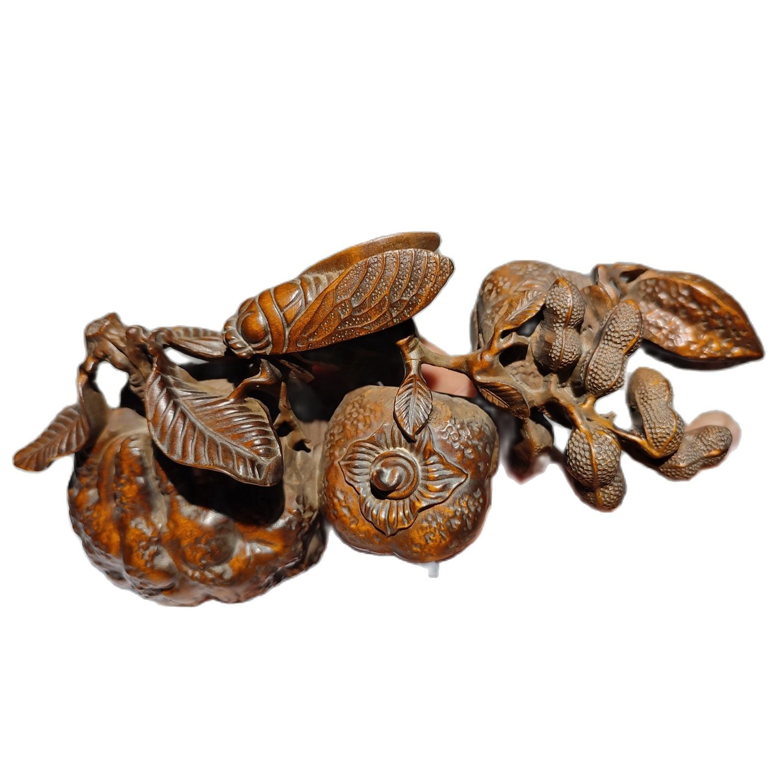 chinese wooden carving Cicada sculptures carved home decor peanut ...