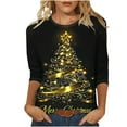 chrismas Shirts for Women 3/4 Sleeve Round Neck Funny Xmas Holiday ...