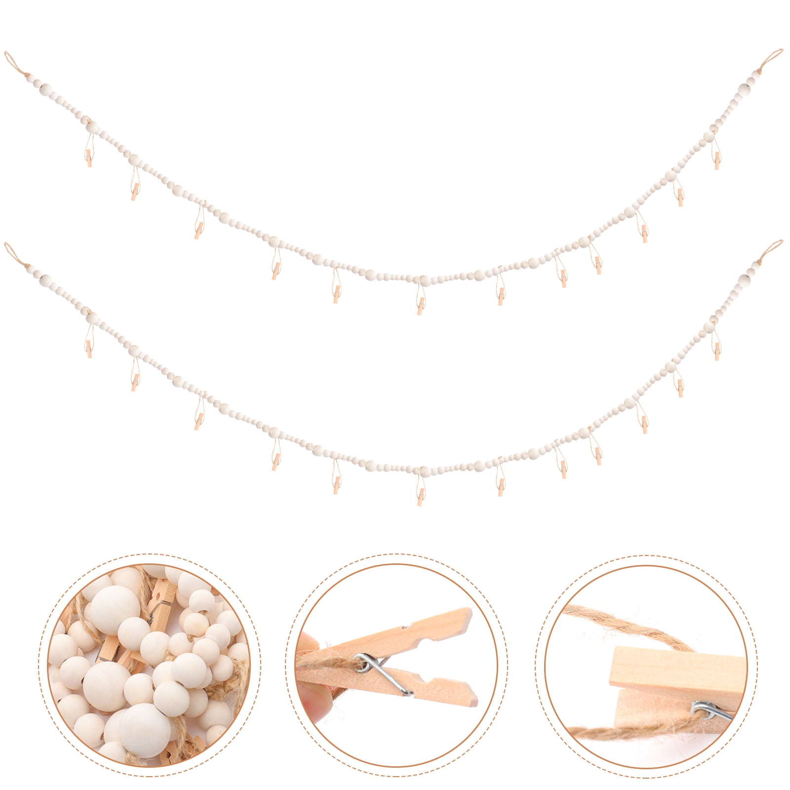 christmas card display 2pcs Wooden Beads Garland with Clips Photo Card ...