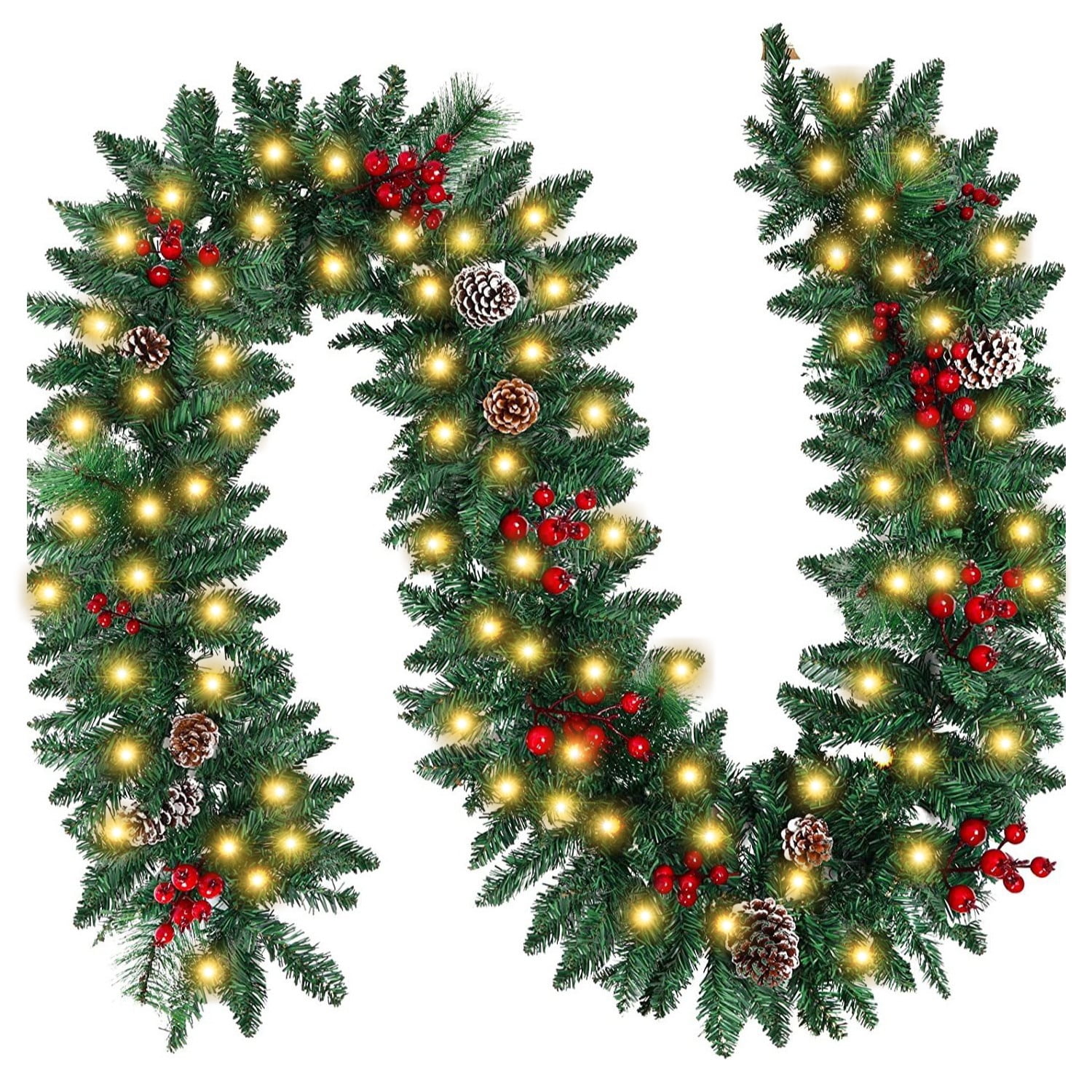 BN-LINK 9Ft Christmas Garland with 8 Lighting Modes, Battery Operated ...