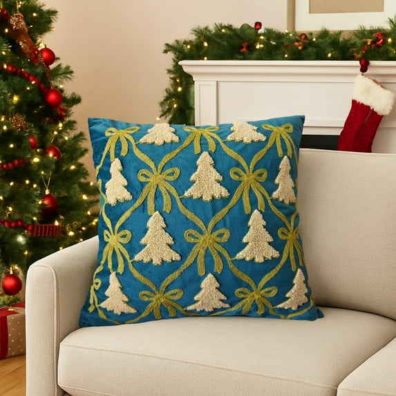 christmas outdoor decorations Christmas Velvet Bow Pillowcase Green And ...