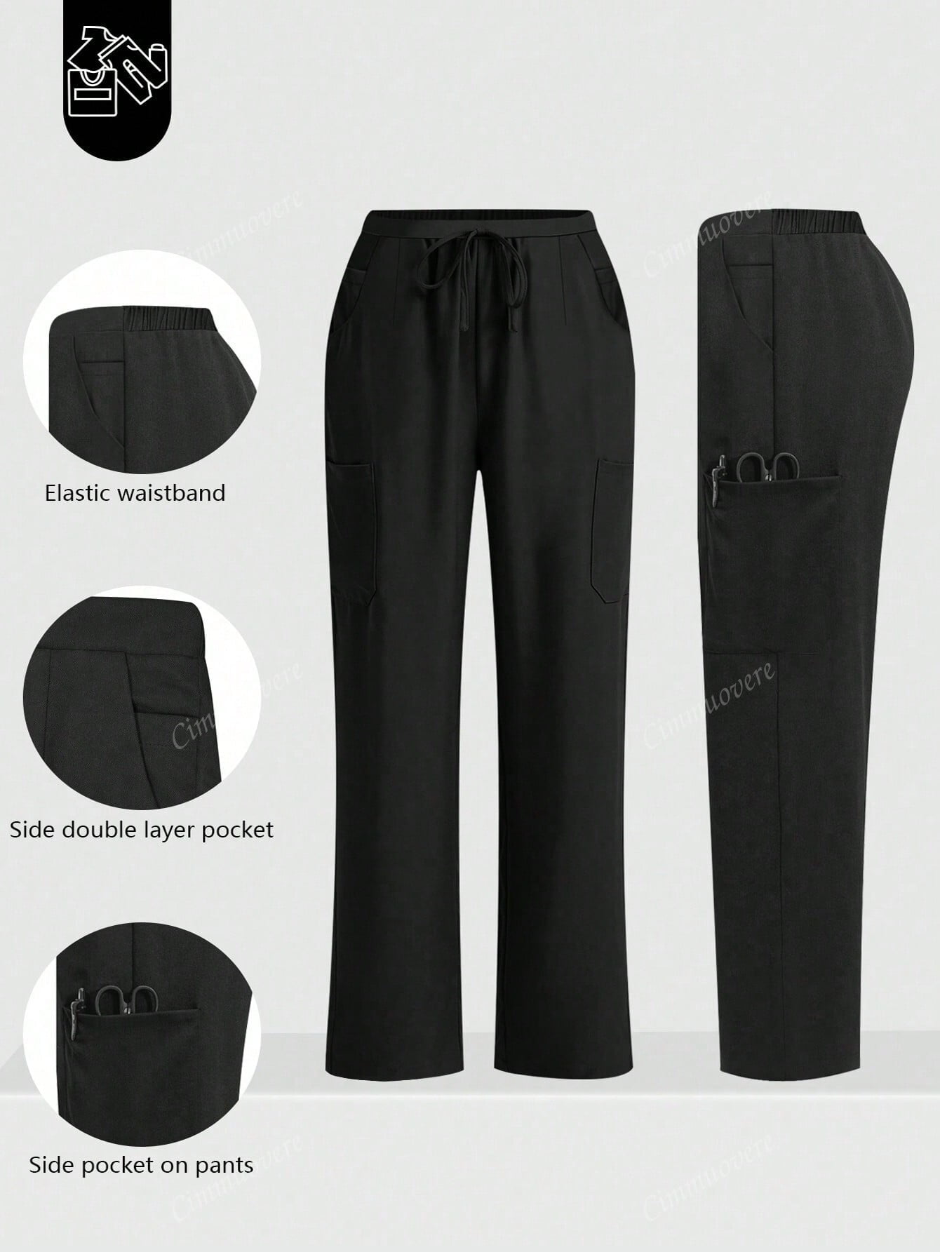 cimmuovere Casual Commuting 6 Pocket Elastic Waist Loose Pants Scrub ...