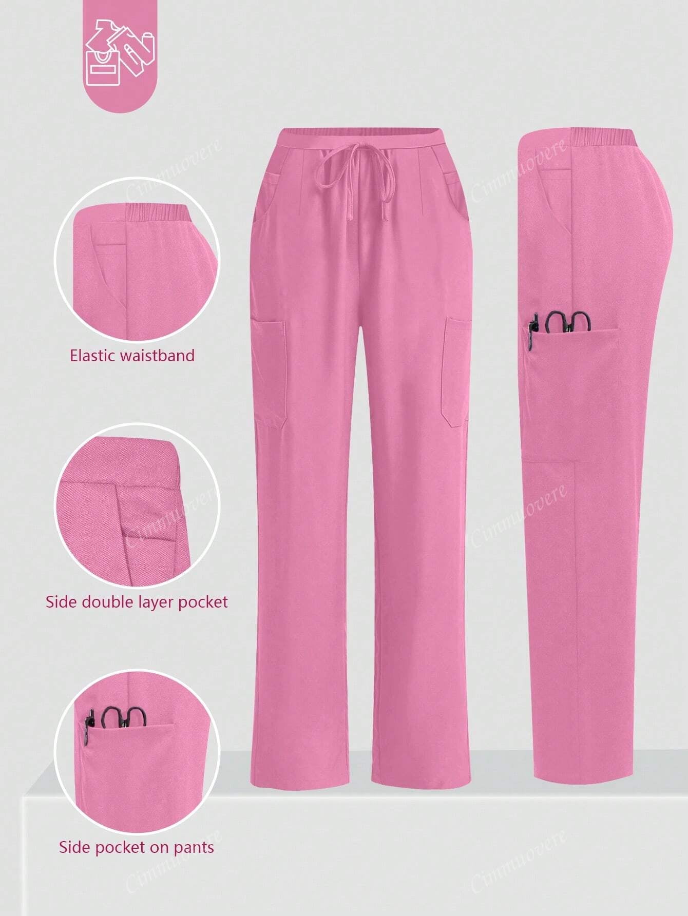 cimmuovere Casual Commuting 6 Pocket Elastic Waist Loose Pants Scrub ...