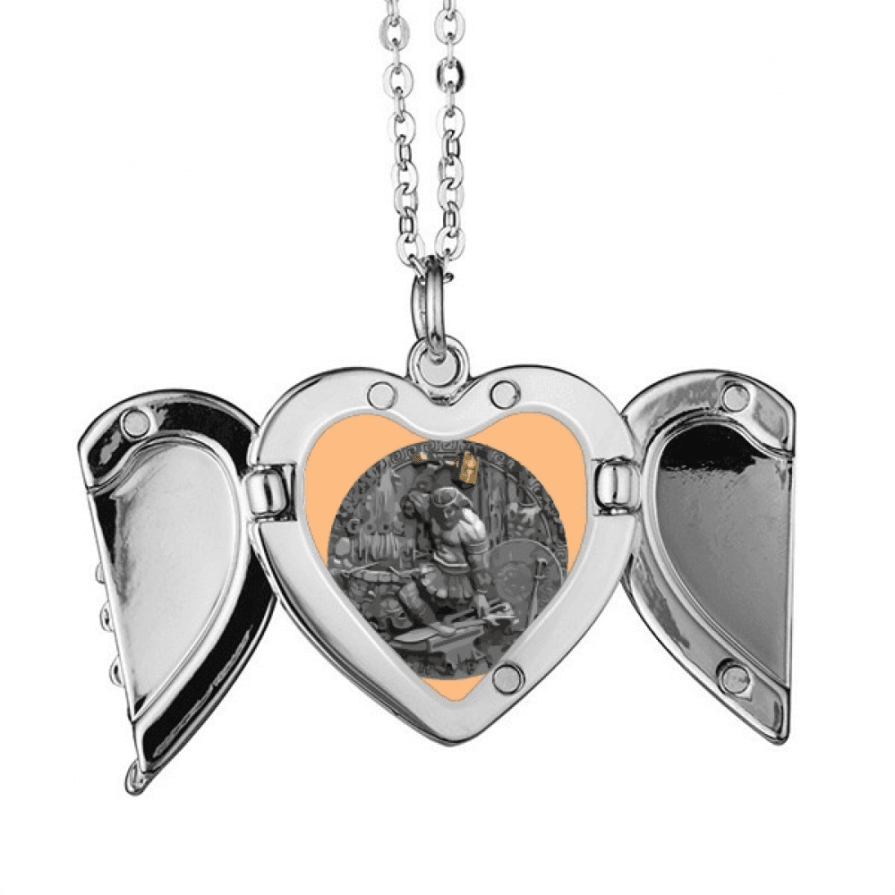 circular sculpture myth legend deity angel wings necklpendant fashion ...