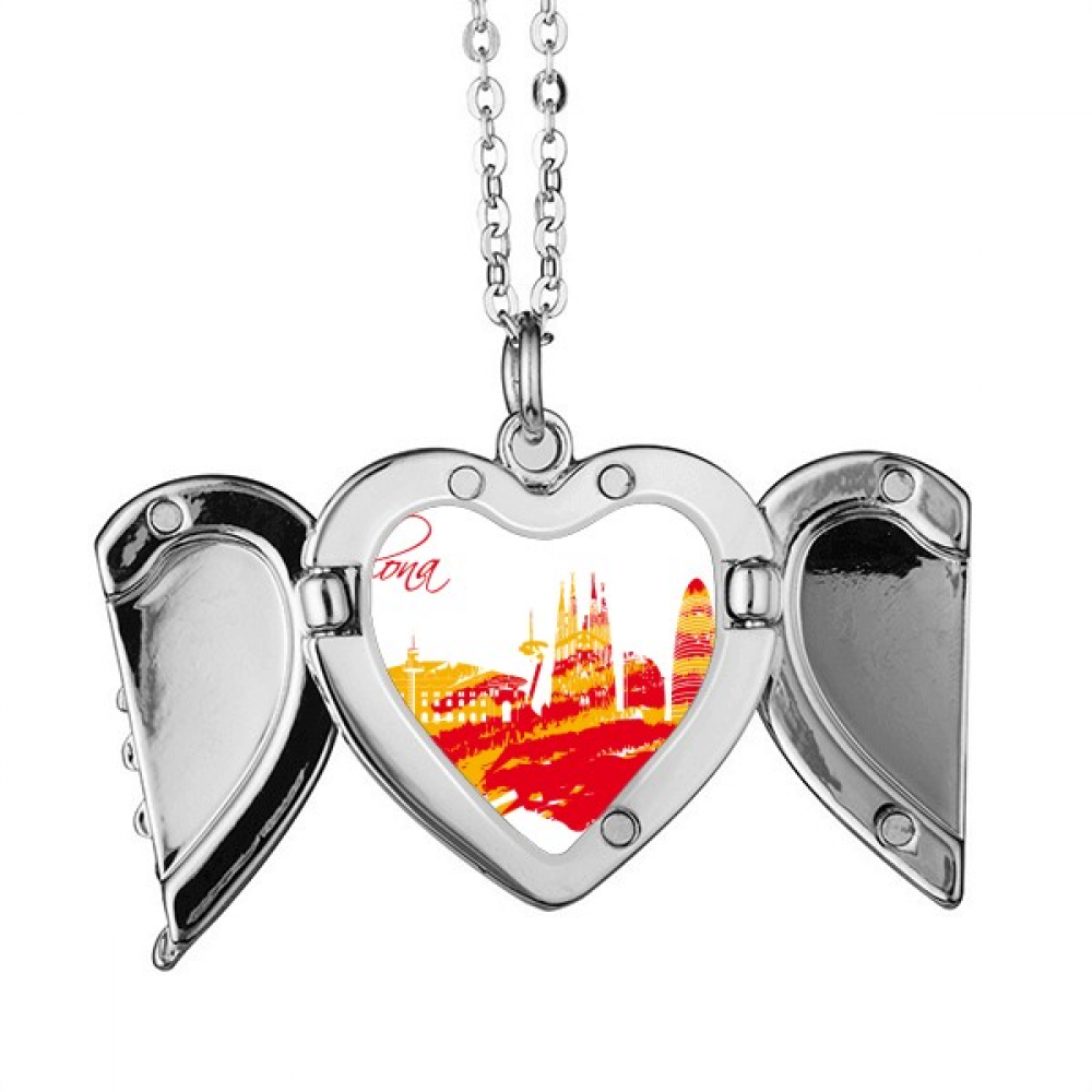 city outline red yellow barcelona angel wings necklpendant fashion ...