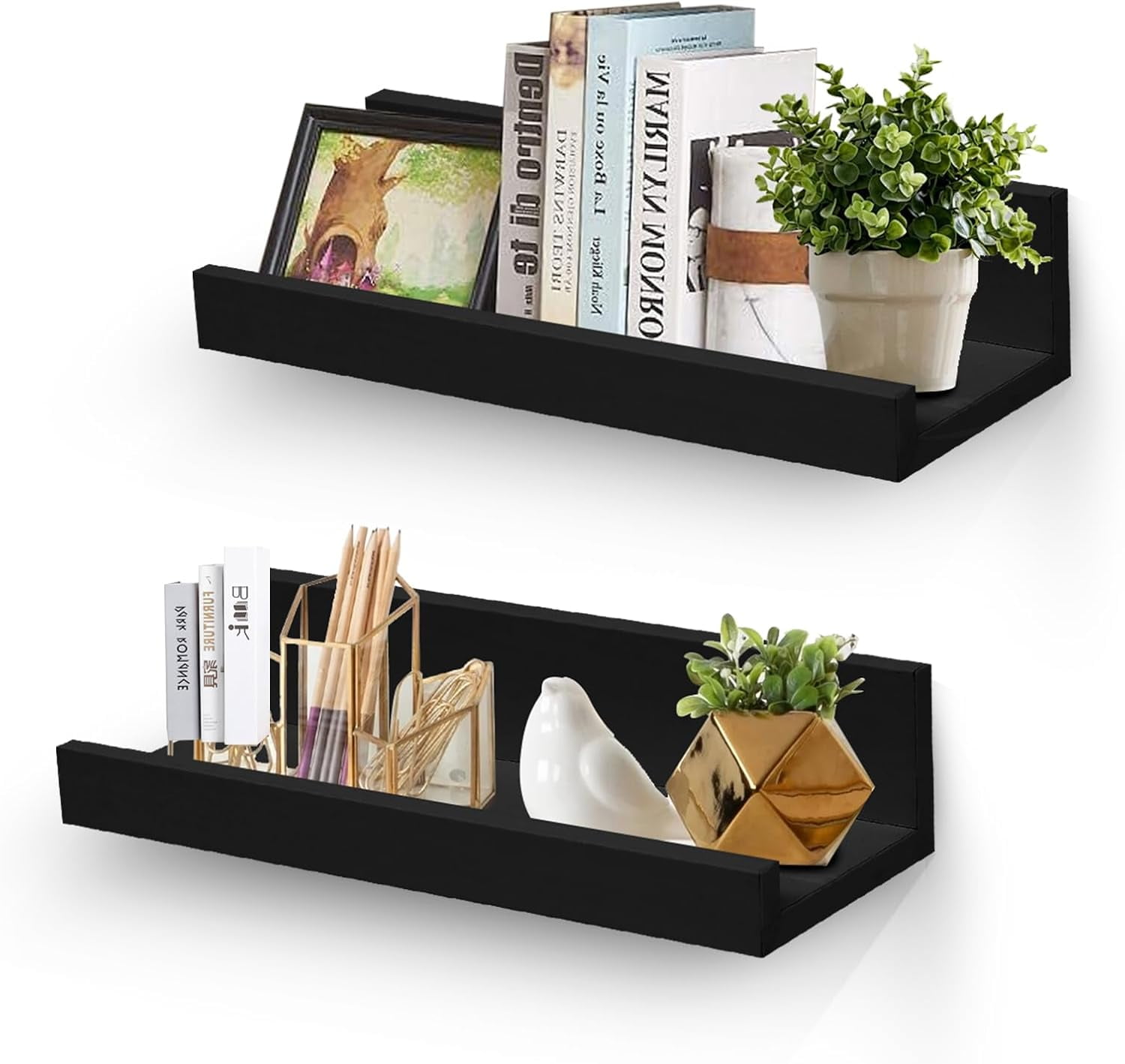 VYIHBO 12" Small Floating Wall Shelves with Lip - Wood Floating Shelves ...