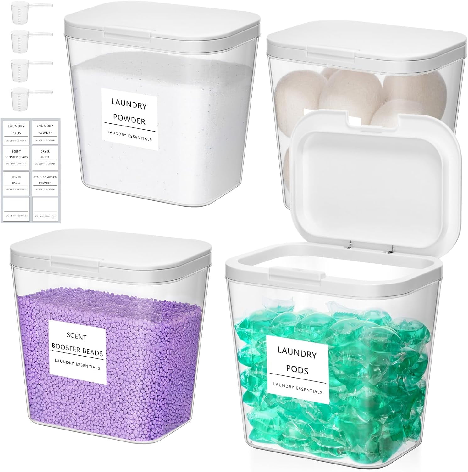 ciyvbiei 2 Pack Laundry Pods container with Labels and Measuring Scoops ...