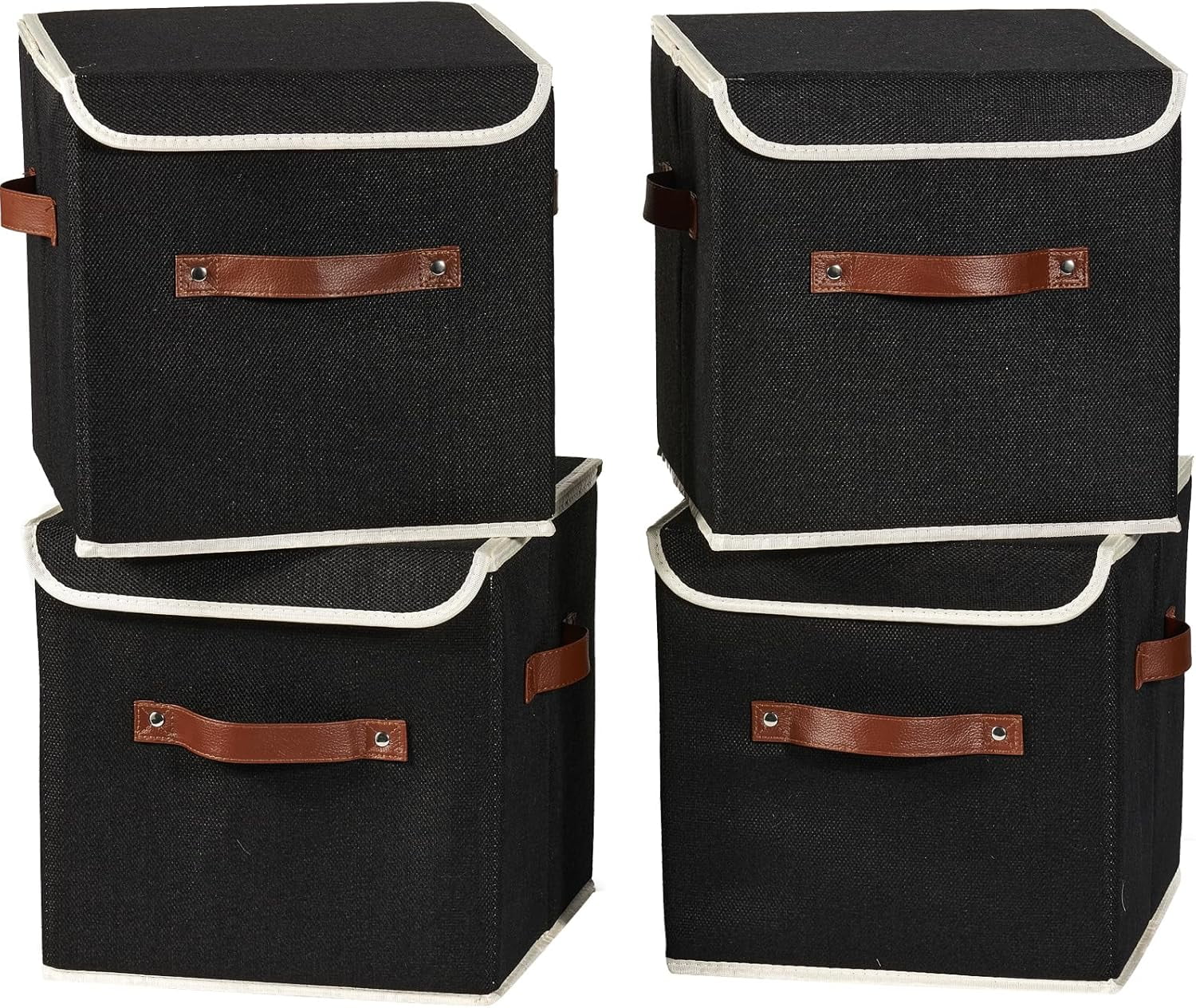 ciyvbiei 4PCS Storage Cubes with Lid Fabric Storage Bins Boxes PU ...