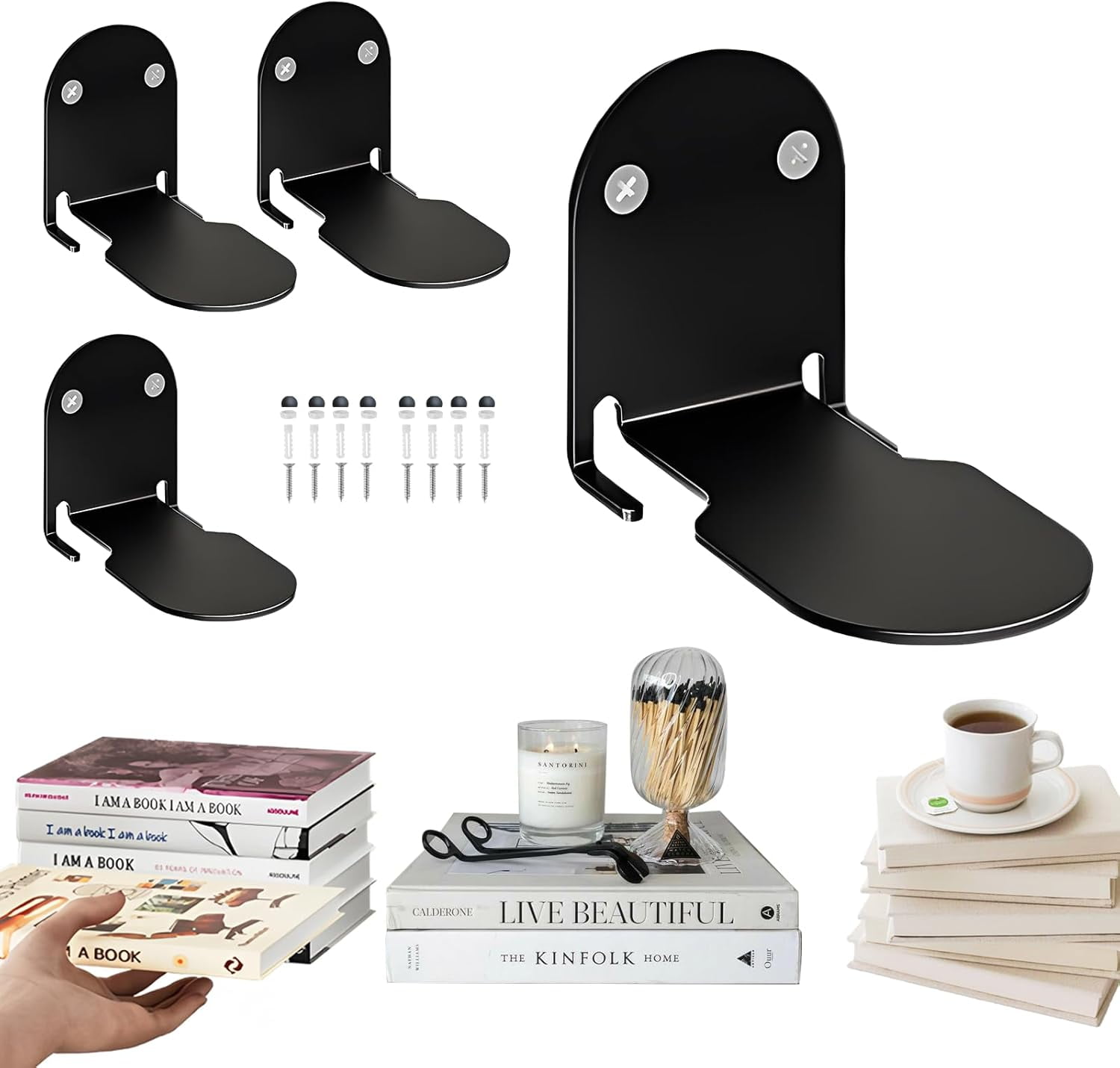 ciyvbiei KFHDMCV 4-Pack Invisible Floating Bookshelves Floating Book ...