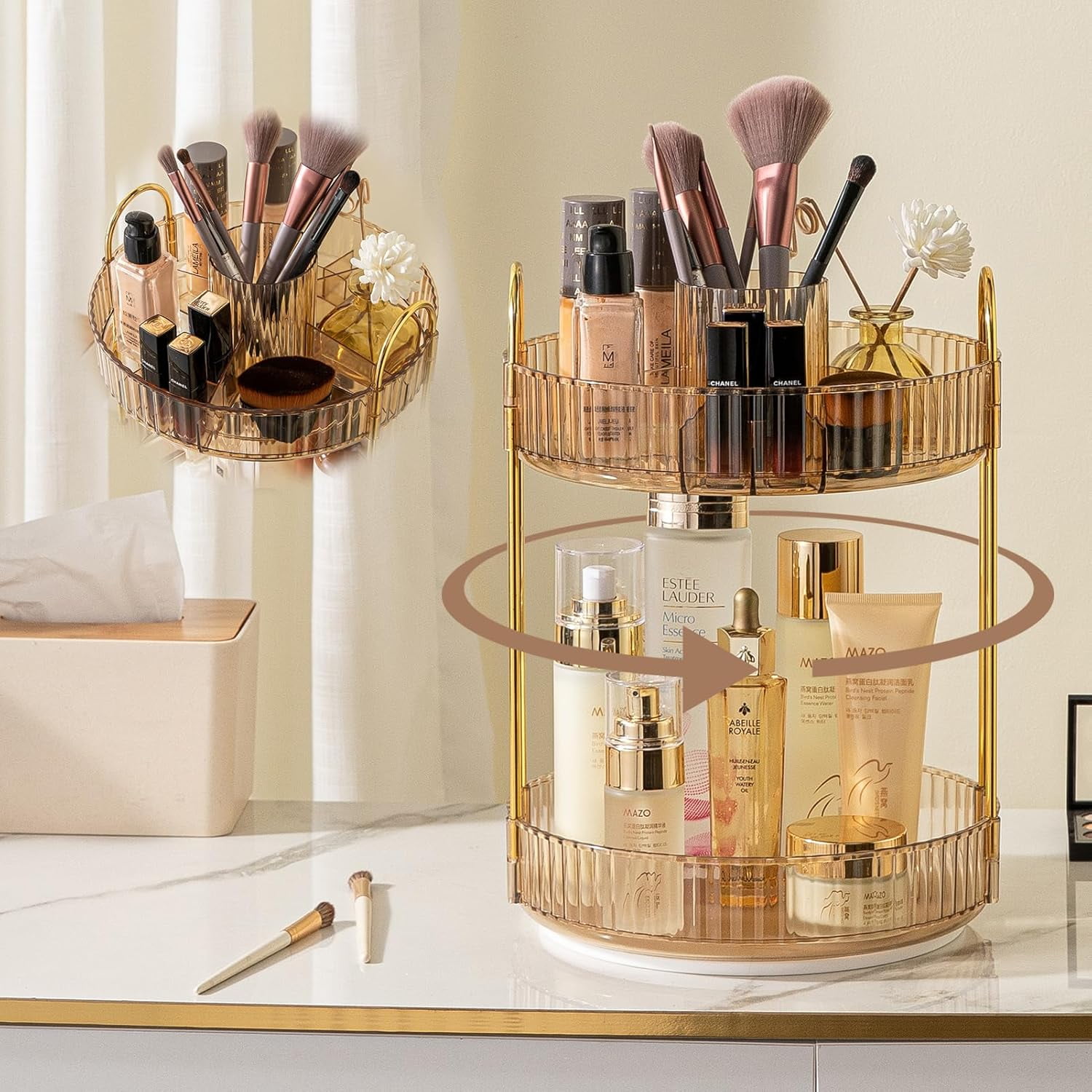 ciyvbiei KFHDMCV Rotating Makeup Organizer for Vanity 2 Tier High ...