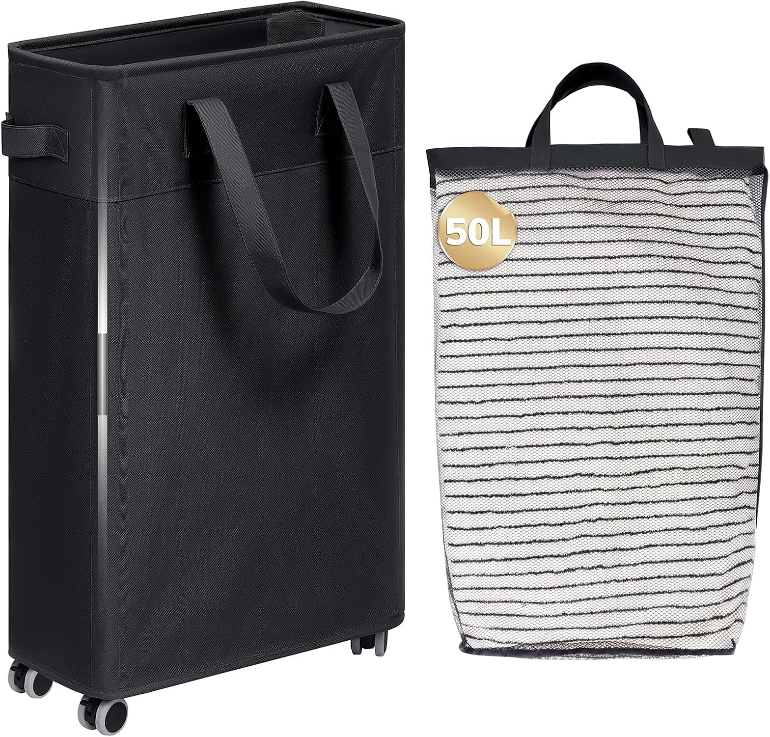 ciyvbiei Laundry Basket with Wheels 50L Slim Laundry Hamper with ...