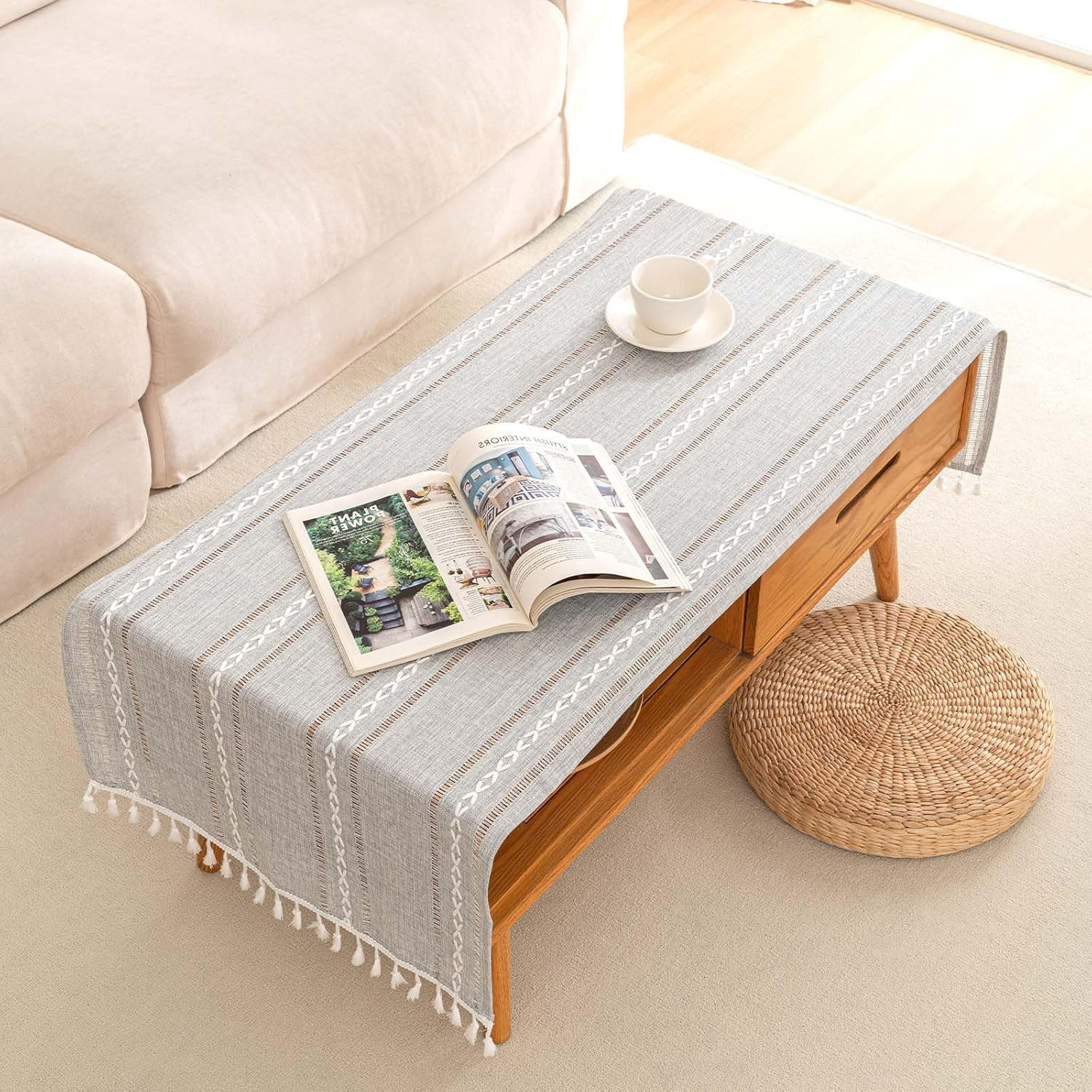 ciyvbiei Linen Coffee Table Cloth Rustic Farmhouse Coffee Table Cover ...