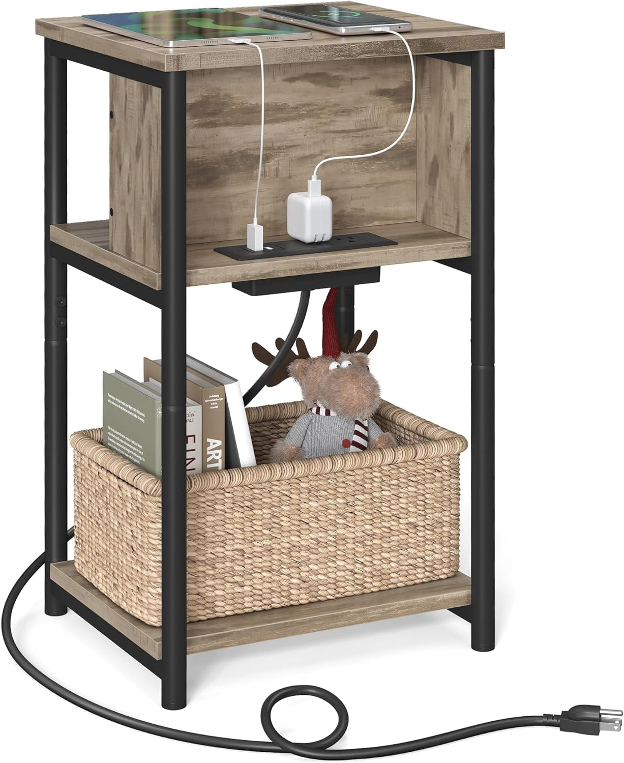 ciyvbiei Side Table with Charging Station 3-Tier End Table with USB ...