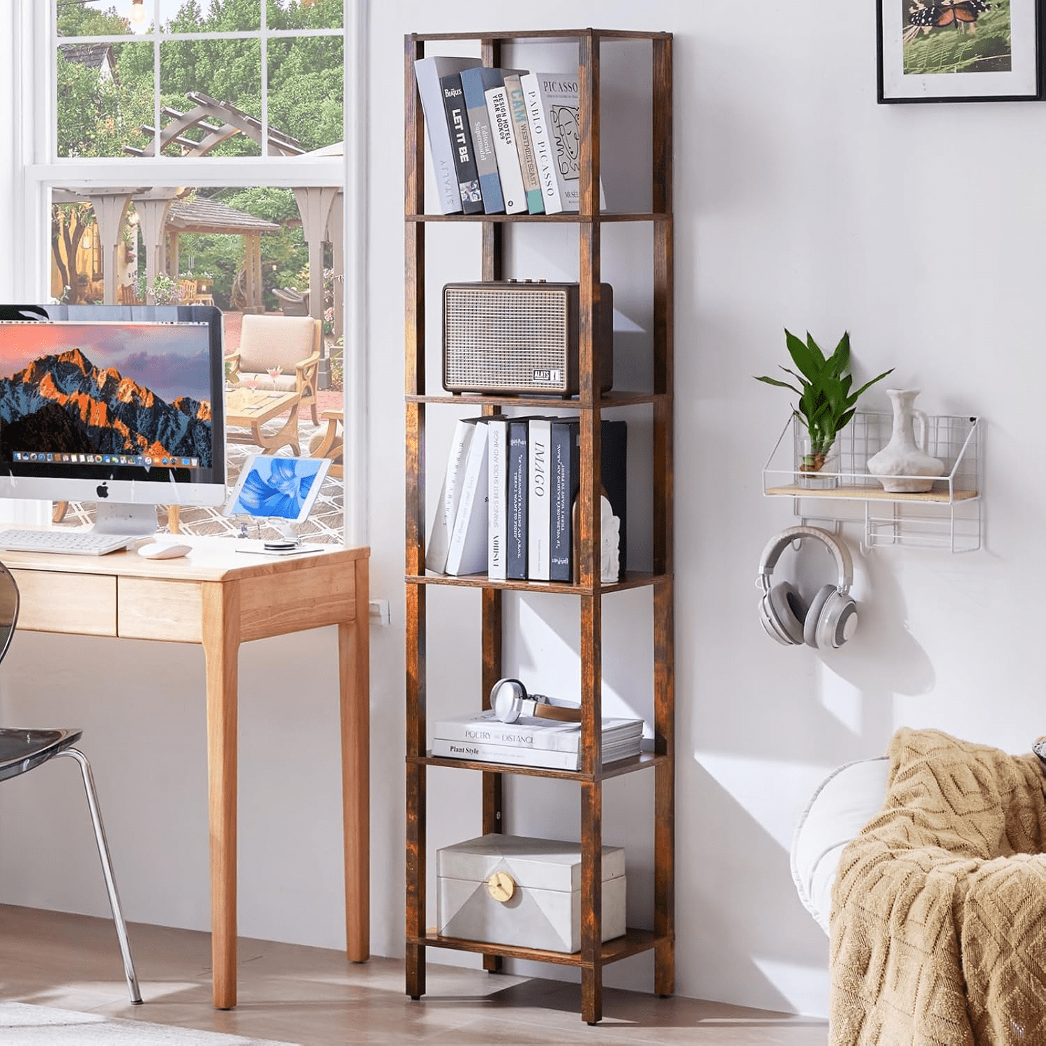 cjjojobiubiu 4 Tier Tall Wooden Bookshelf with Storage - Small Bookcase ...