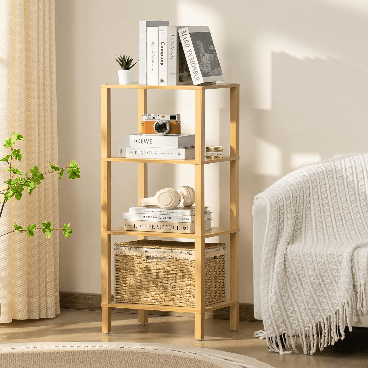cjjojobiubiu 4 Tier Tall Wooden Bookshelf with Storage - Small Bookcase ...