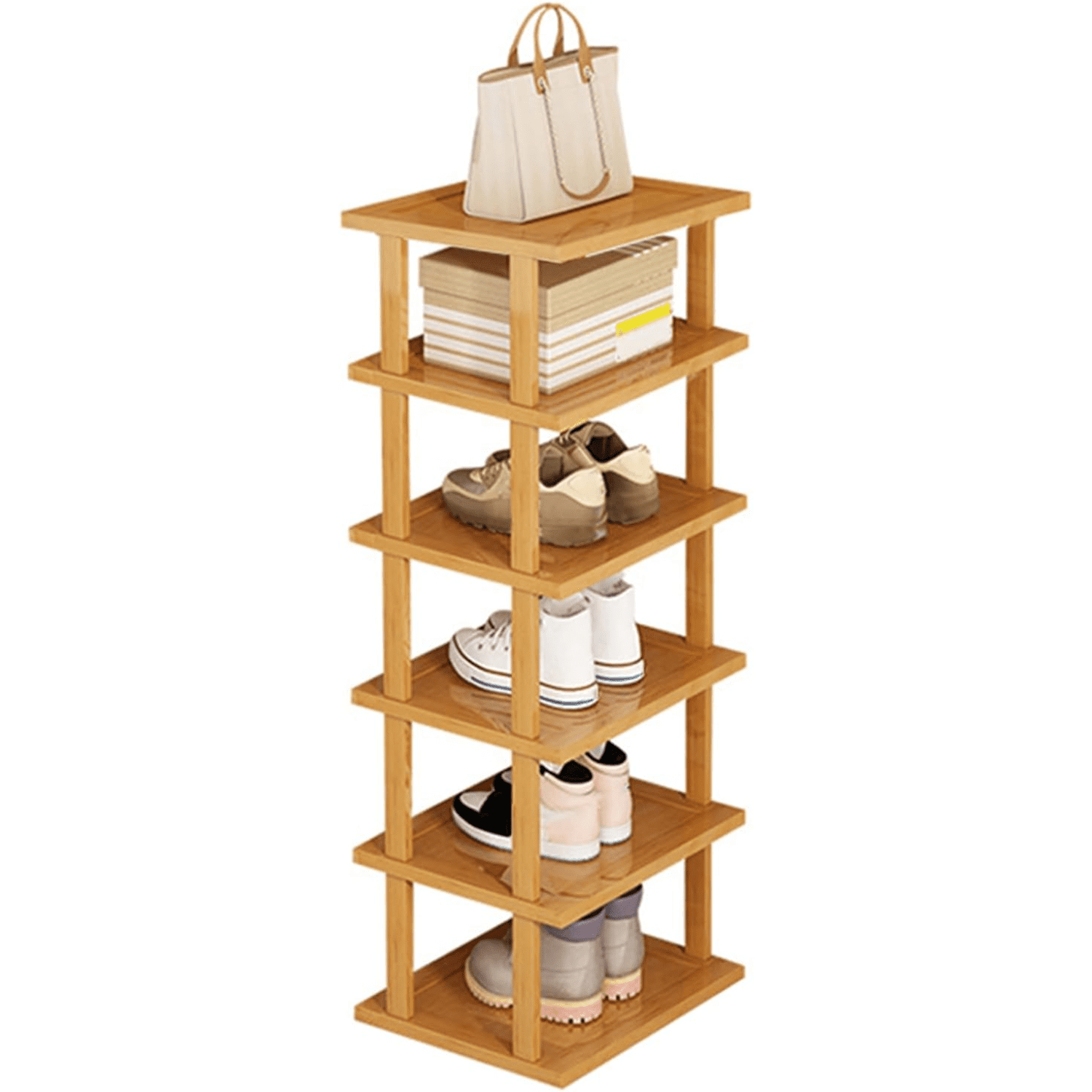 cjjojobiubiu 6-Tier Natural Bamboo Shoe Rack for Entryway Wood Small ...