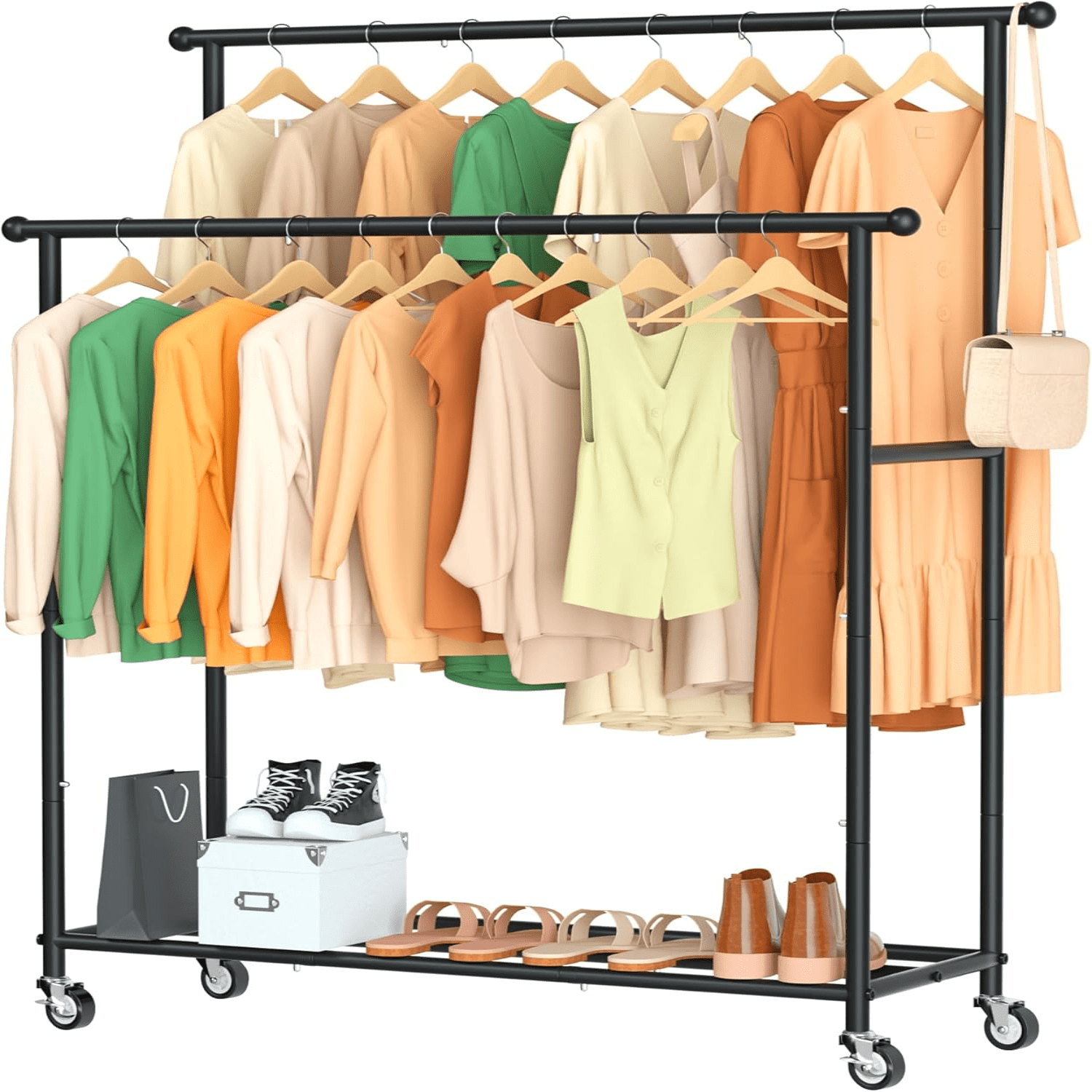 cjjojobiubiu Double Rods Garment Rack Heavy Duty Clothing Rack for ...